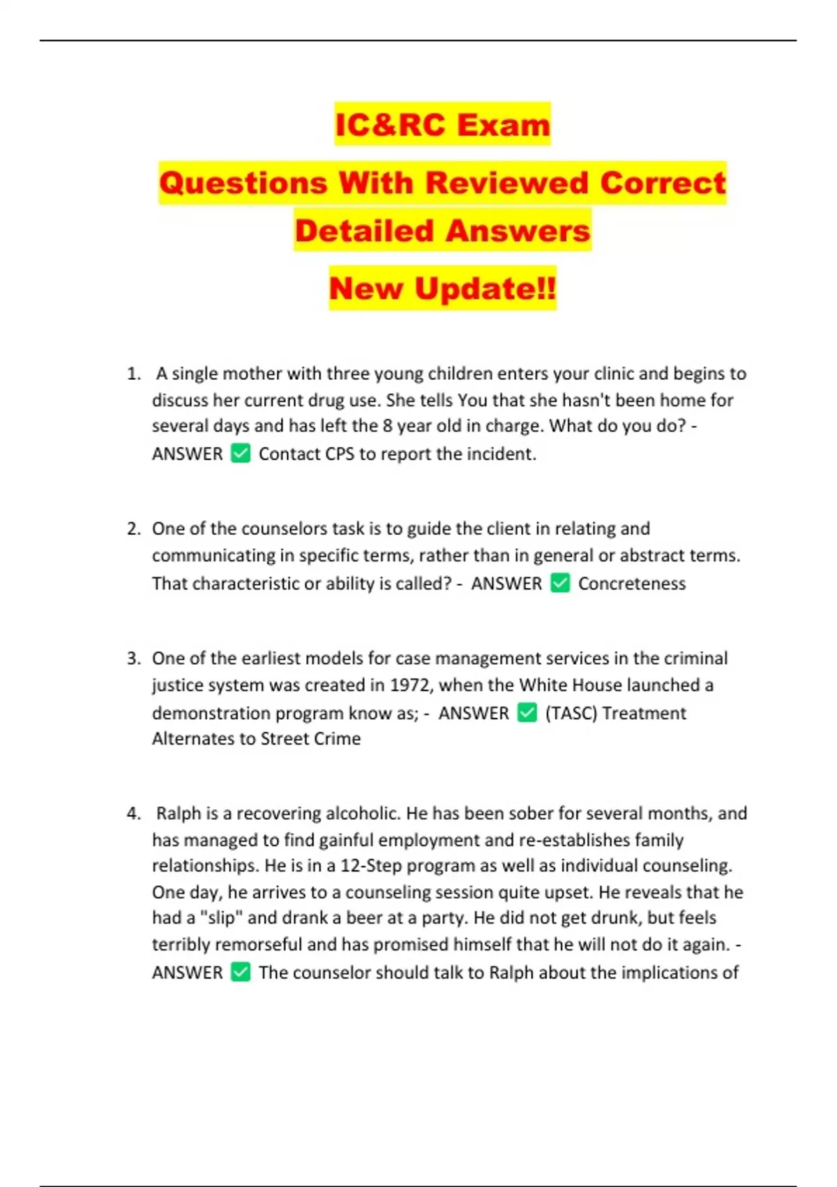 IC&RC Exam Questions With Reviewed Correct Detailed Answers New Update ...