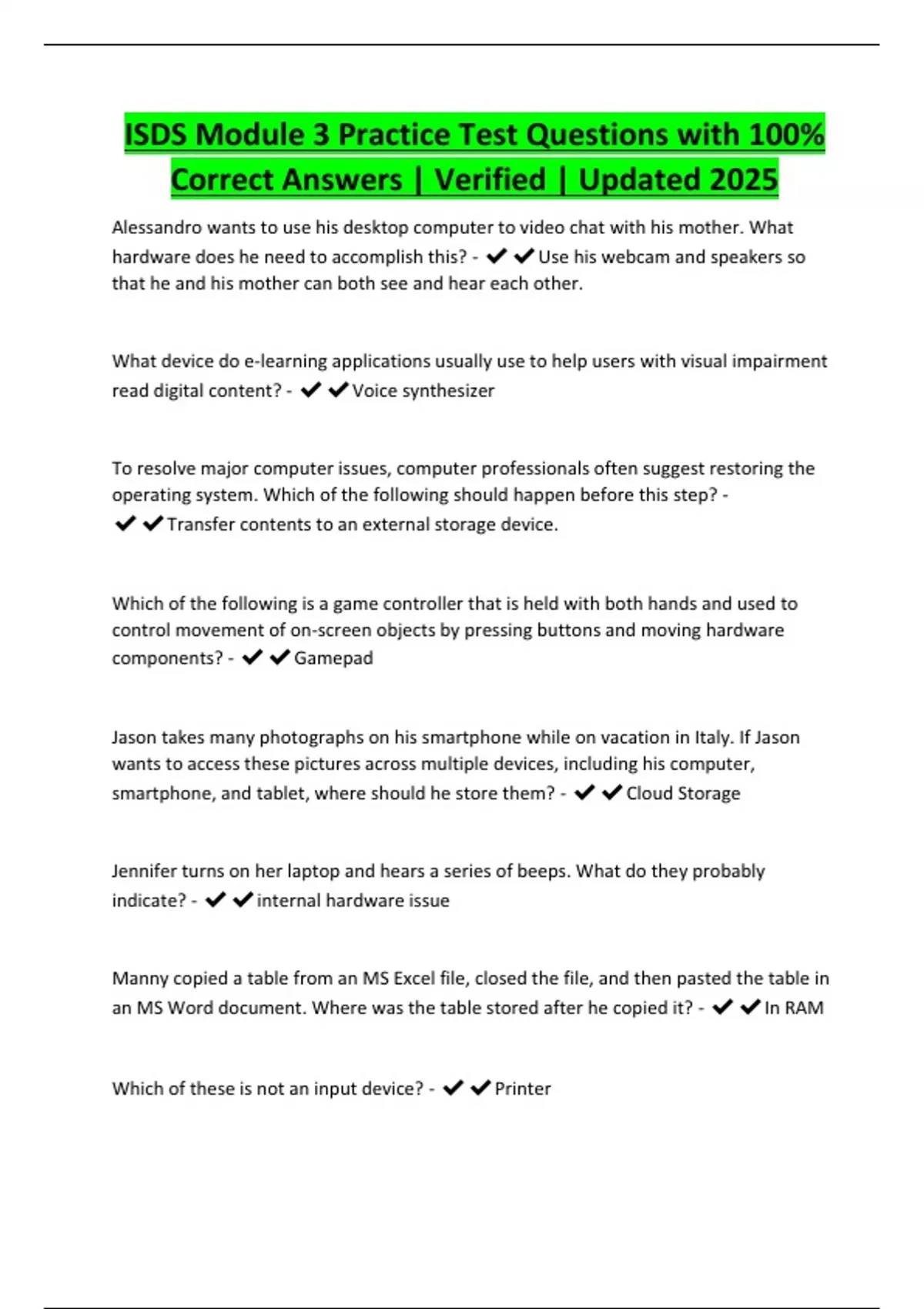 ISDS Module 3 Practice Test Questions with 100% Correct Answers ...