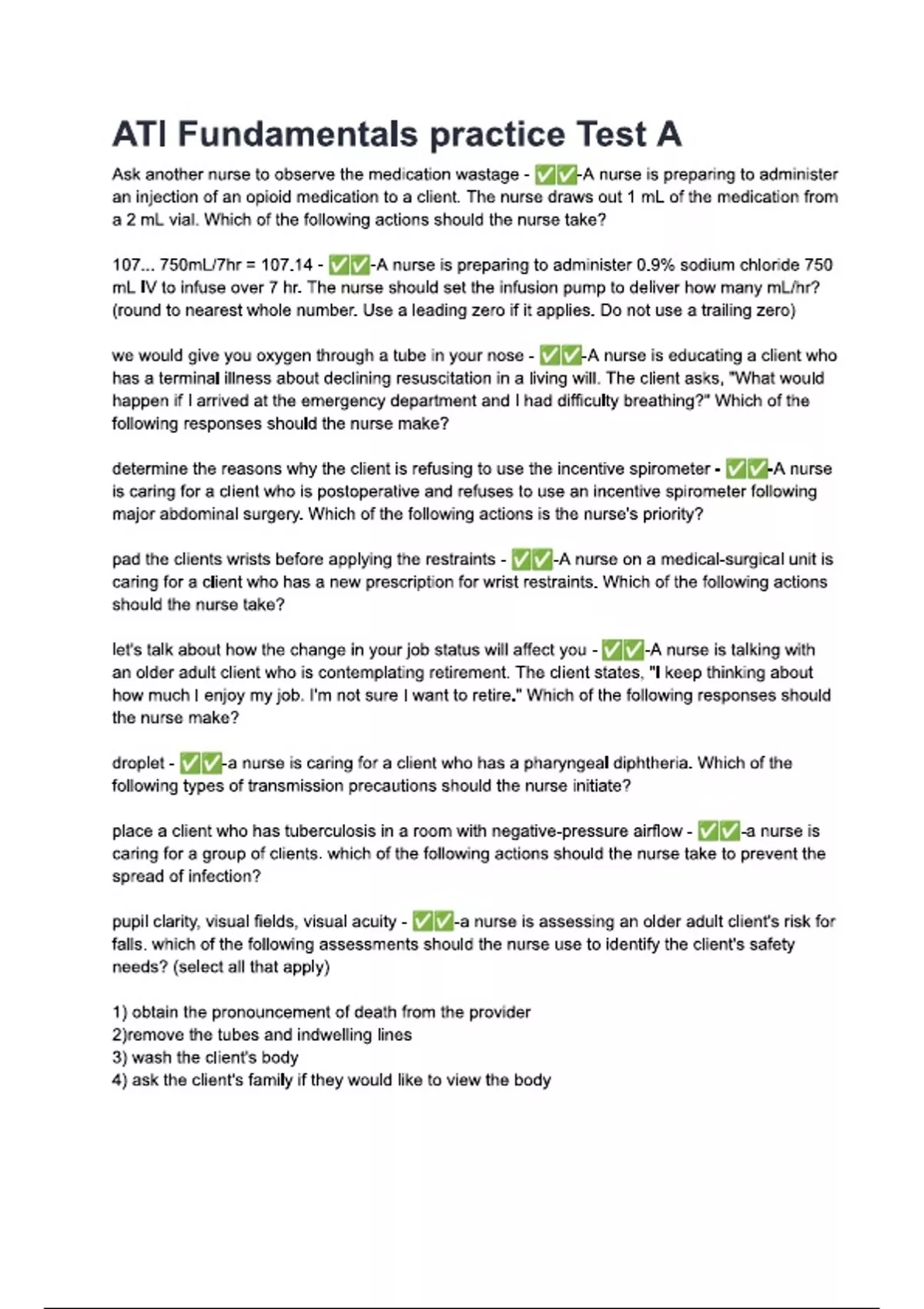 ATI Fundamentals Practice Questions exam; QUESTIONS AND ANSWERS LATEST ...