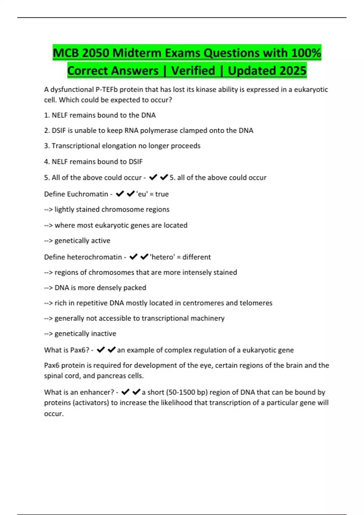 MCB 2050 Midterm Exams Questions with 100% Correct Answers | Verified ...