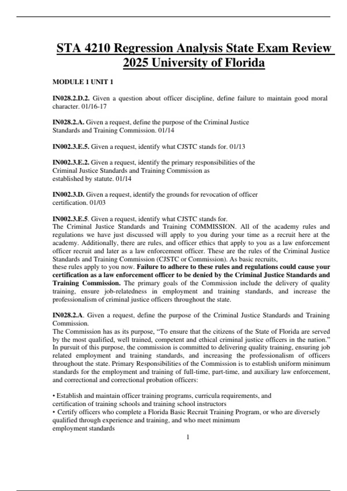 STA 4210 Regression Analysis State Exam Review 2025 with explained ...