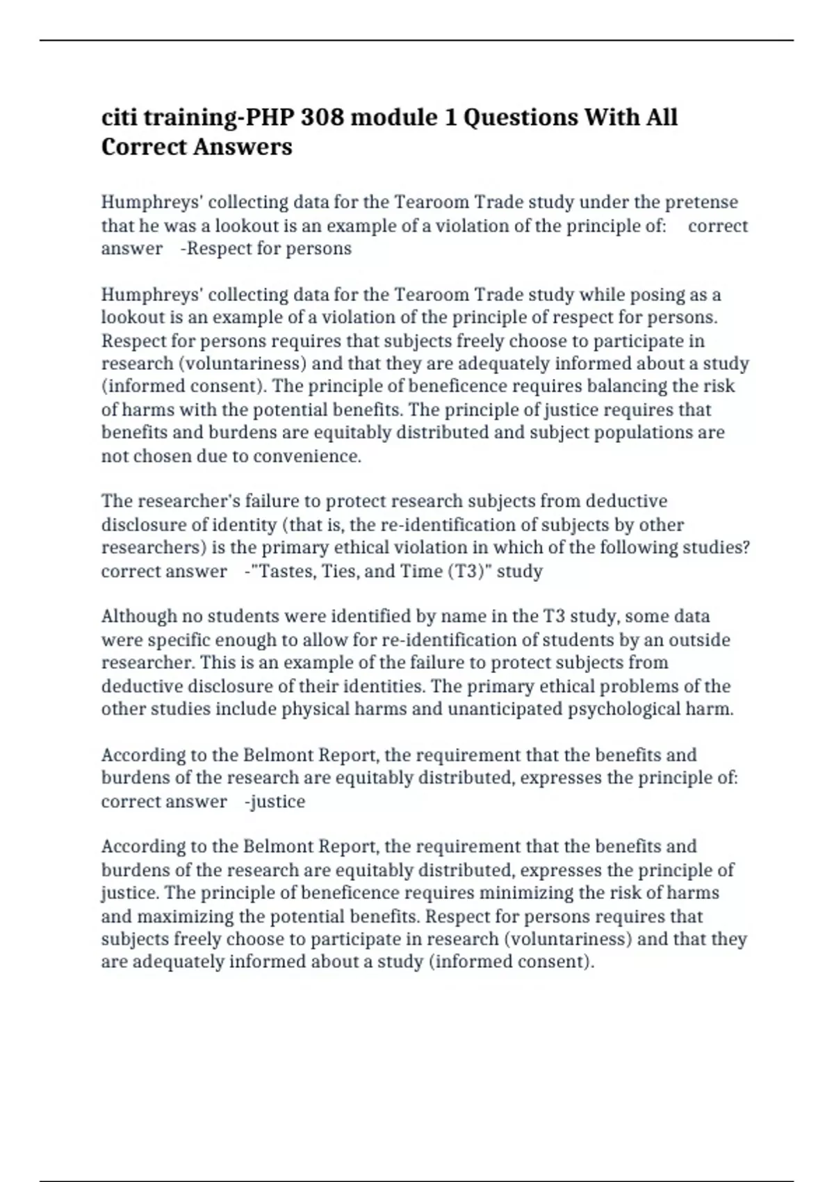 citi training-PHP 308 module 1 Questions With All Correct Answers ...