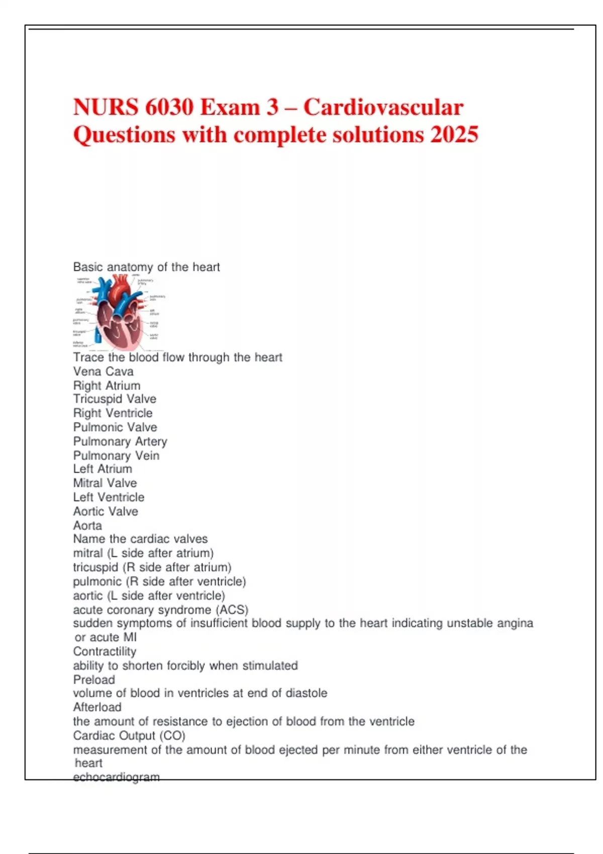 NURS 6030 Exam 3 – Cardiovascular Questions with complete solutions ...