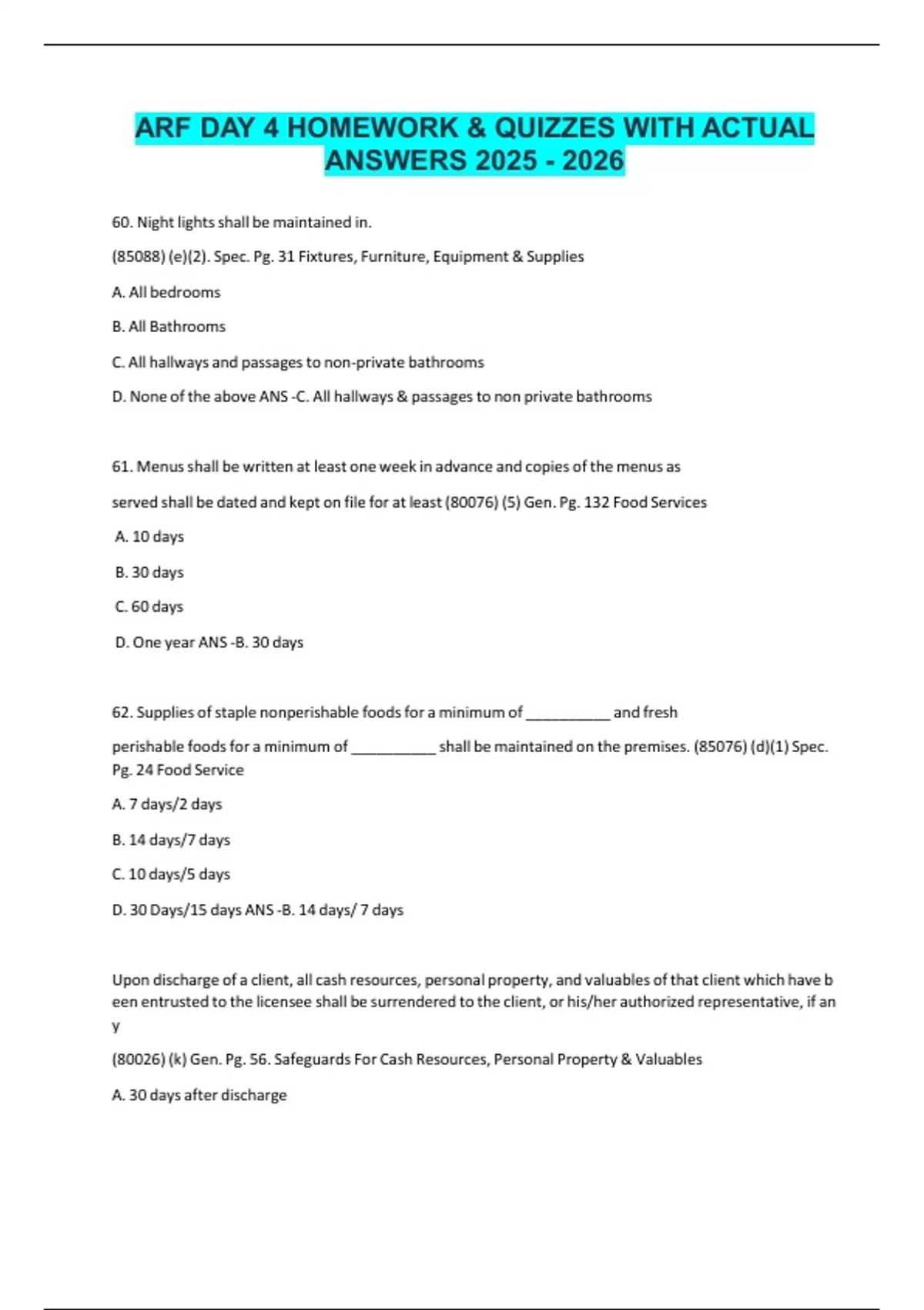 ARF DAY 4 HOMEWORK & QUIZZES WITH ACTUAL ANSWERS - Arf - Stuvia US