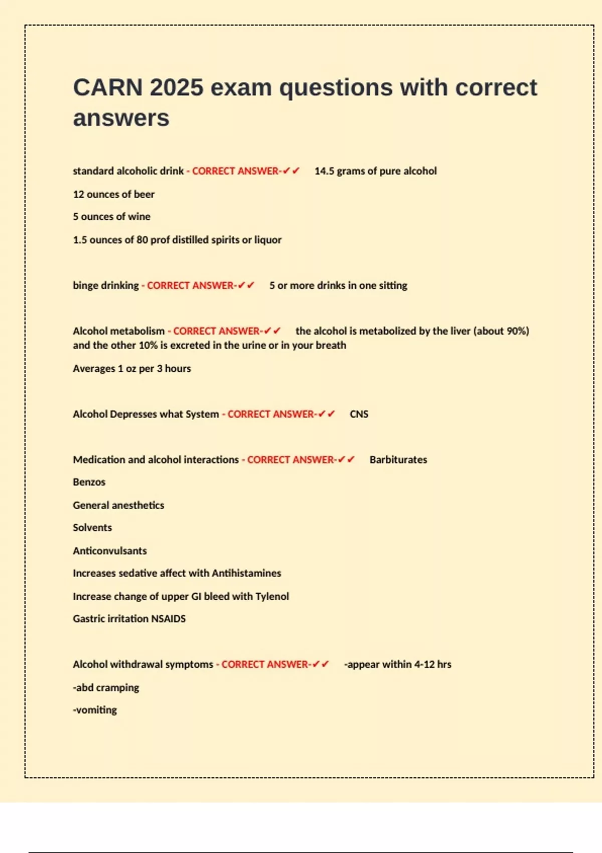 CARN 2025 exam questions with correct answers - CARN - Stuvia US