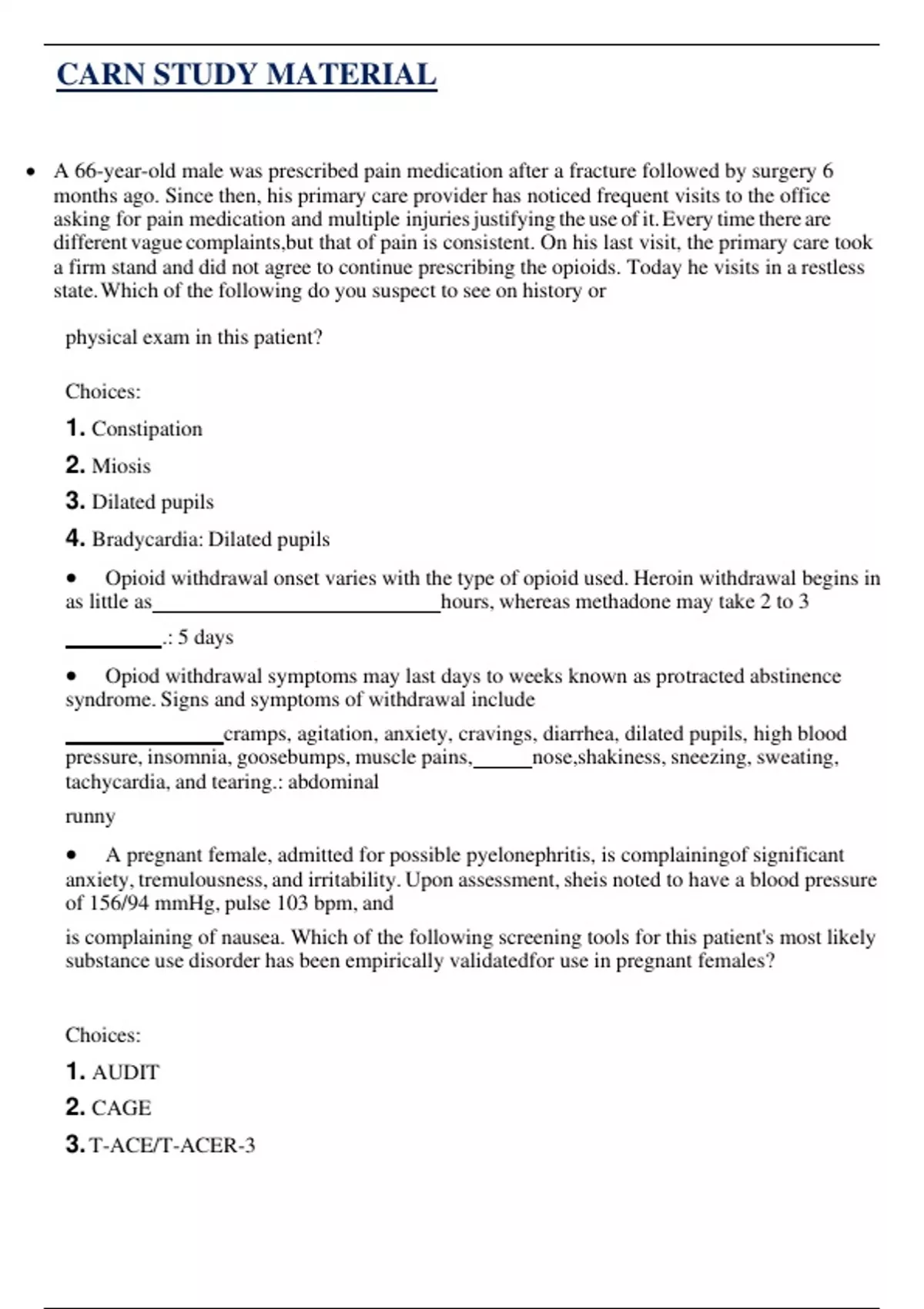 CARN STUDY MATERIAL 2024/2025 | QUESTIONS WITH 100% VERIFIED ANSWERS ...