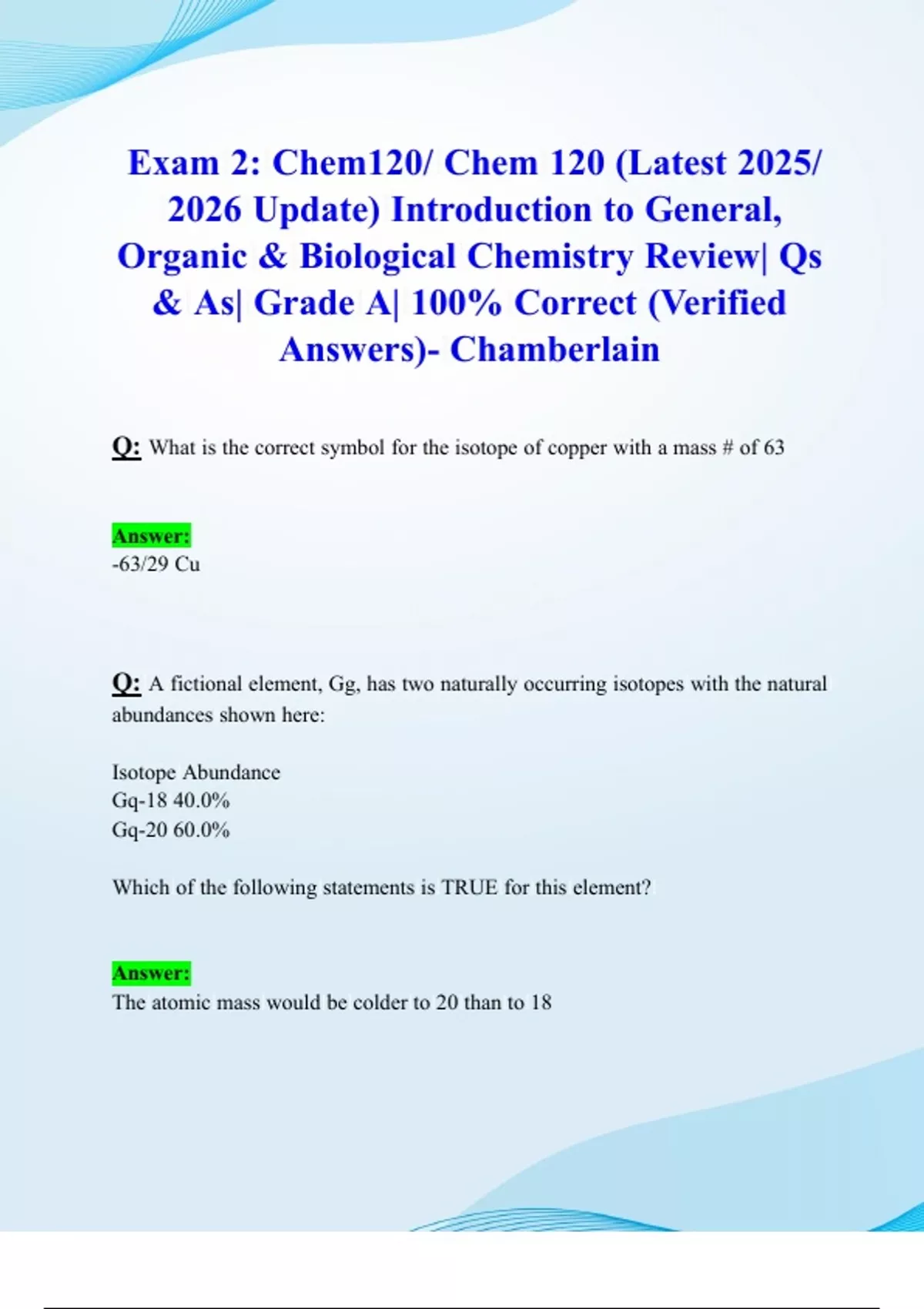 Exam 1 & Exam 2: Chem120/ Chem 120 (Latest 2025/ 2026 Updates STUDY ...