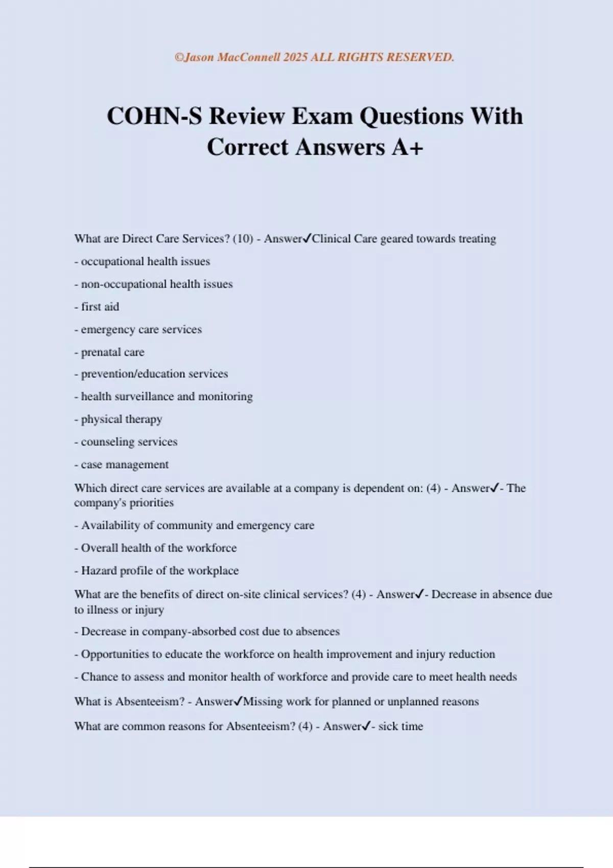 COHN-S Review Exam Questions With Correct Answers A+ - COHN - Stuvia US