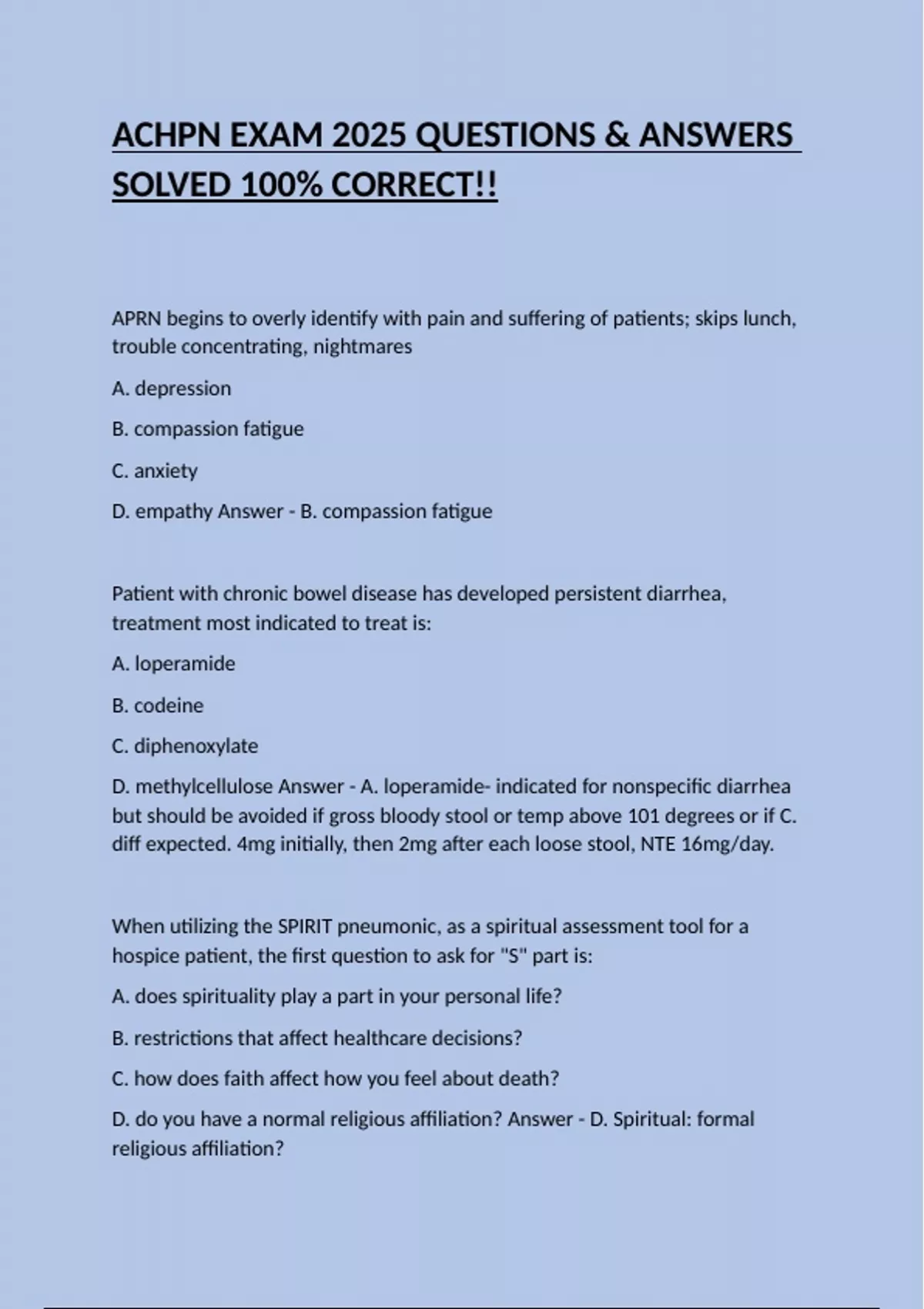 ACHPN EXAM 2025 QUESTIONS & ANSWERS SOLVED 100% CORRECT!! - ACHPN ...