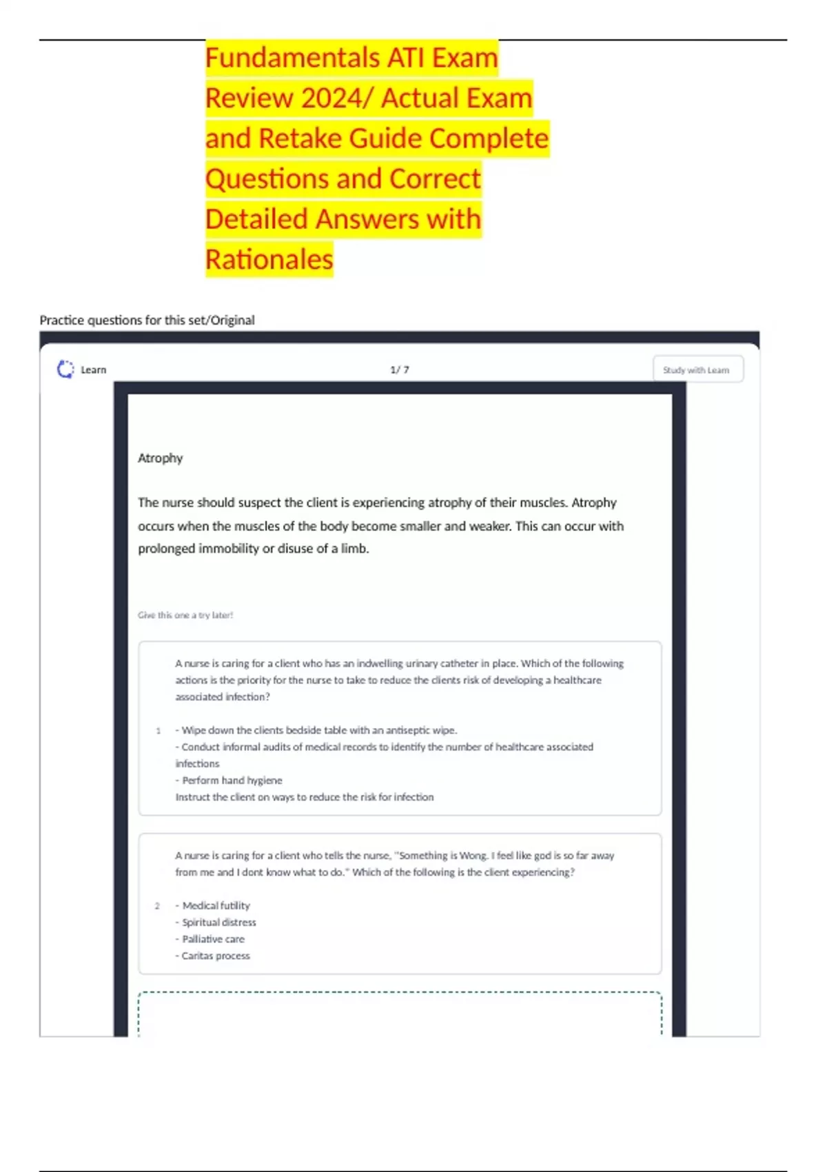 Fundamentals ATI Exam Review 2024/ Actual Exam and Retake Guide ...