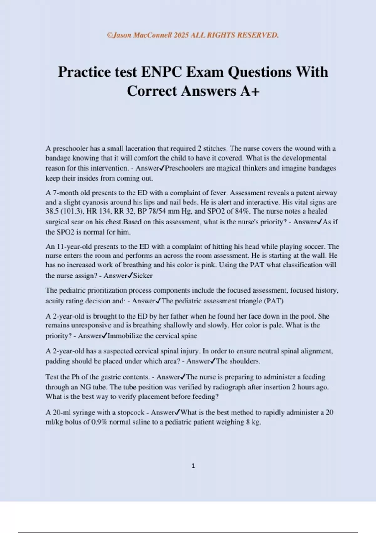 Practice test ENPC Exam Questions With Correct Answers A+ - ENPC ...