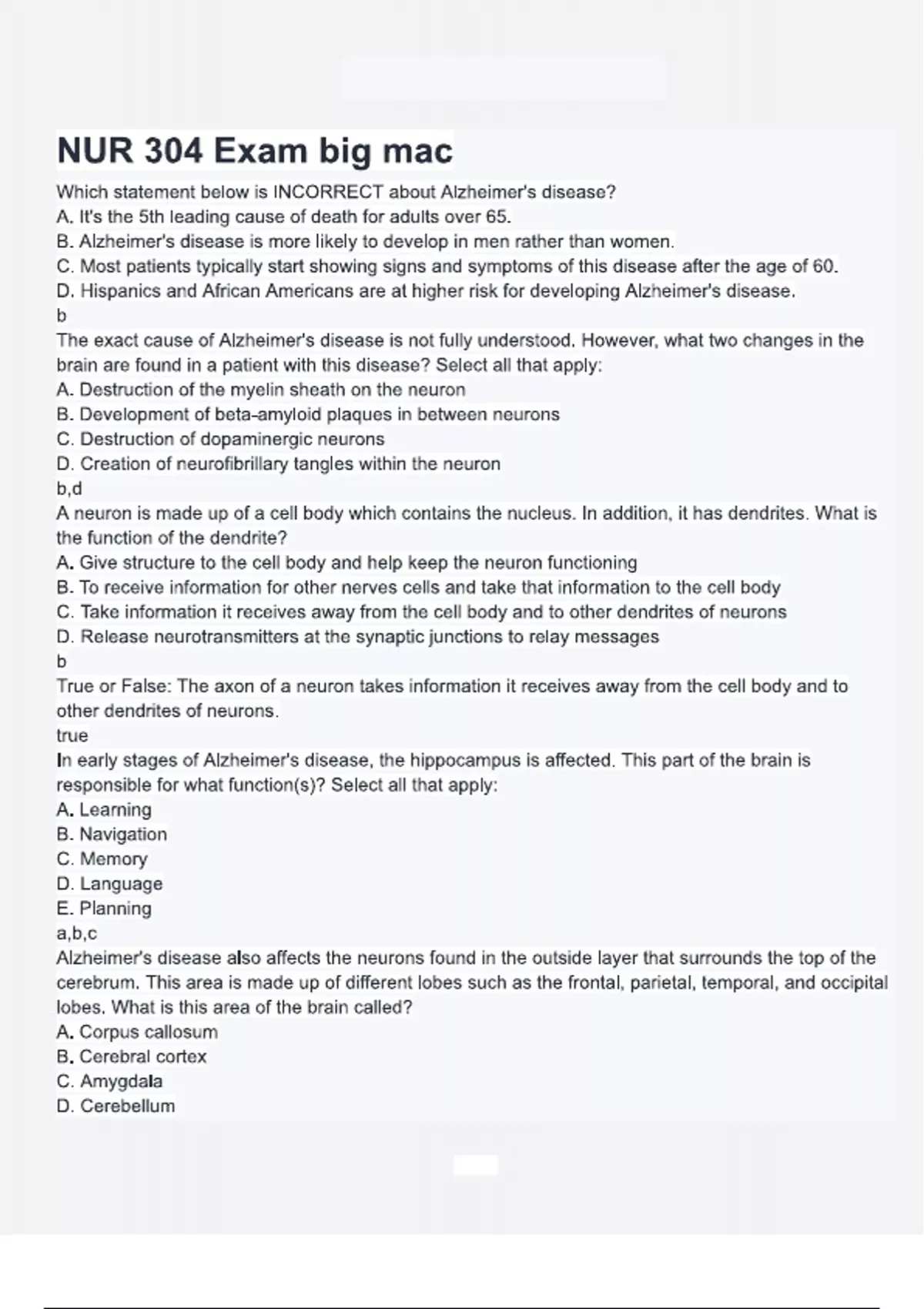 NUR 304 Exam big mac Questions with 100% Correct Answers | Verified ...