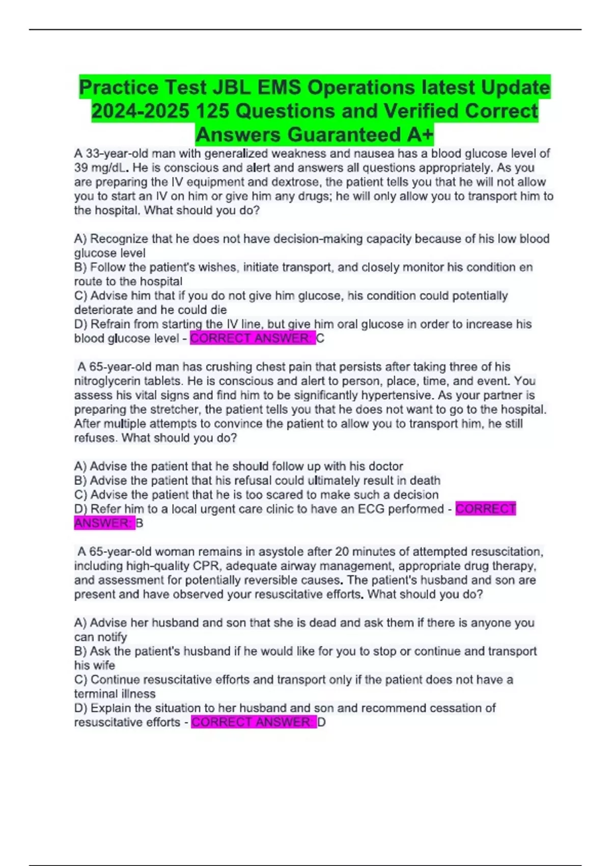 Practice Test JBL EMS Operations Questions with 100% Correct Answers ...