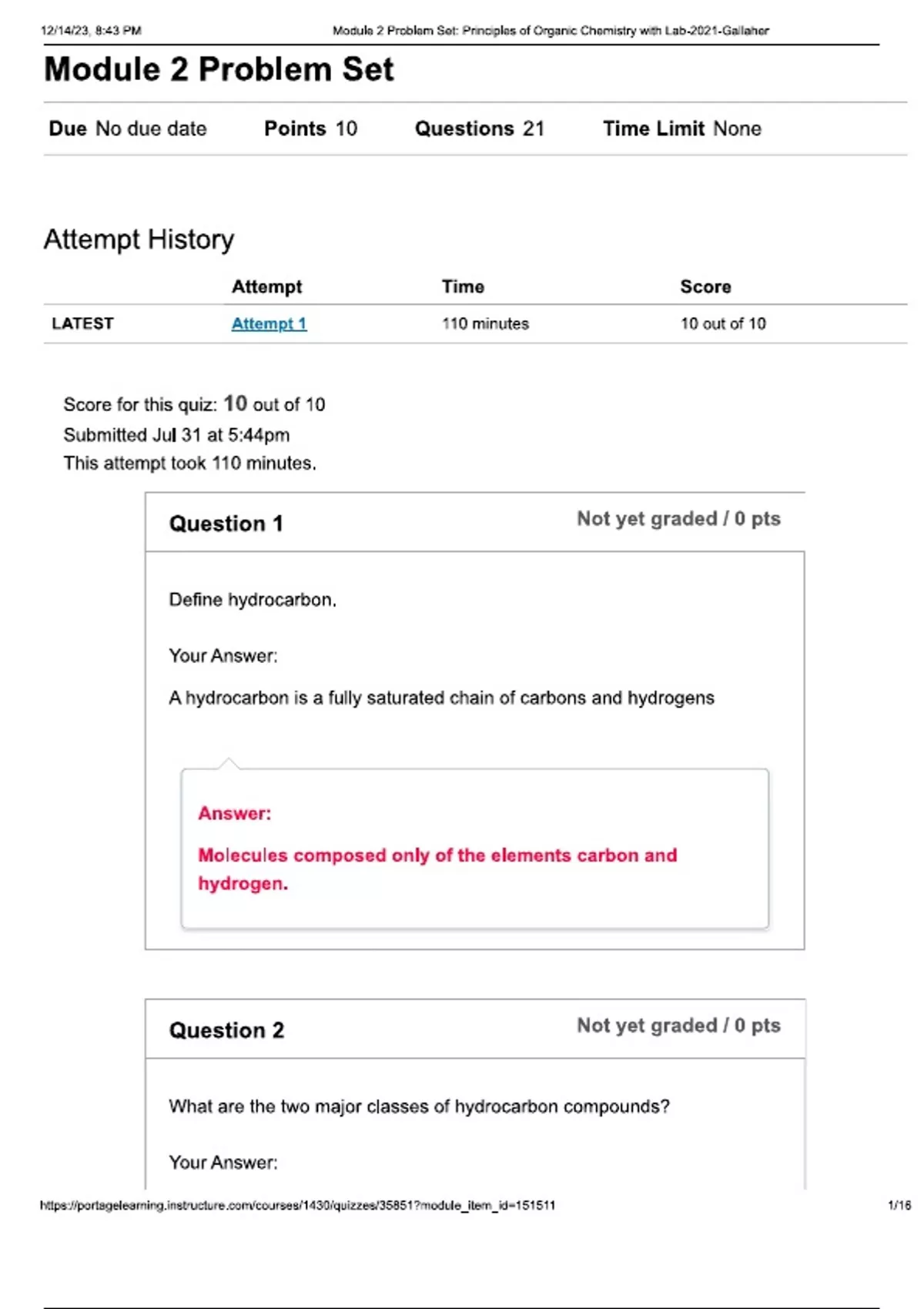 CHEM 219 Module 2 Problem Set Questions with 100% Correct Answers ...