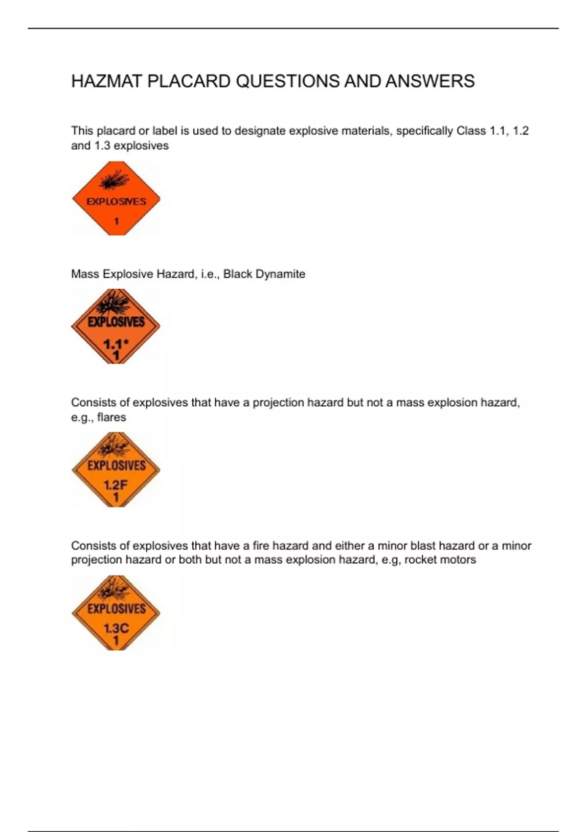 HAZMAT PLACARD QUESTIONS AND ANSWERS - HAZMAT TCFP - Stuvia US