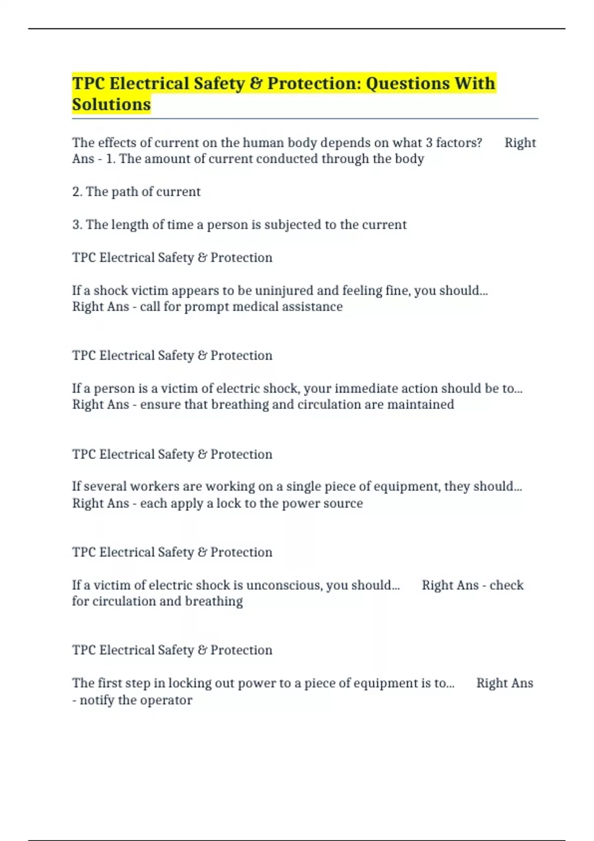 TPC Electrical Safety & Protection: Questions With Solutions - TPC ...