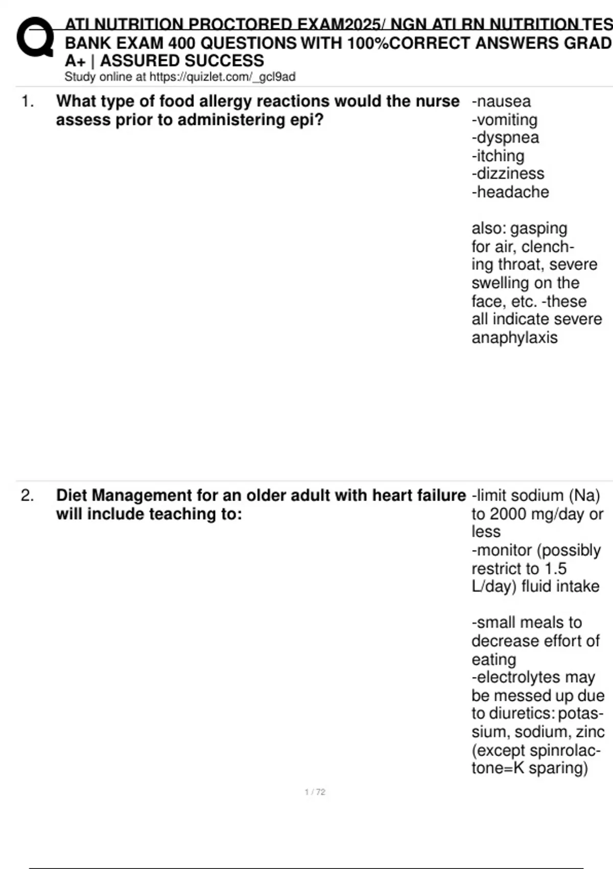 ATI NUTRITION PROCTORED EXAM2025 NGN ATI RN NUTRITION TEST BANK EXAM ...