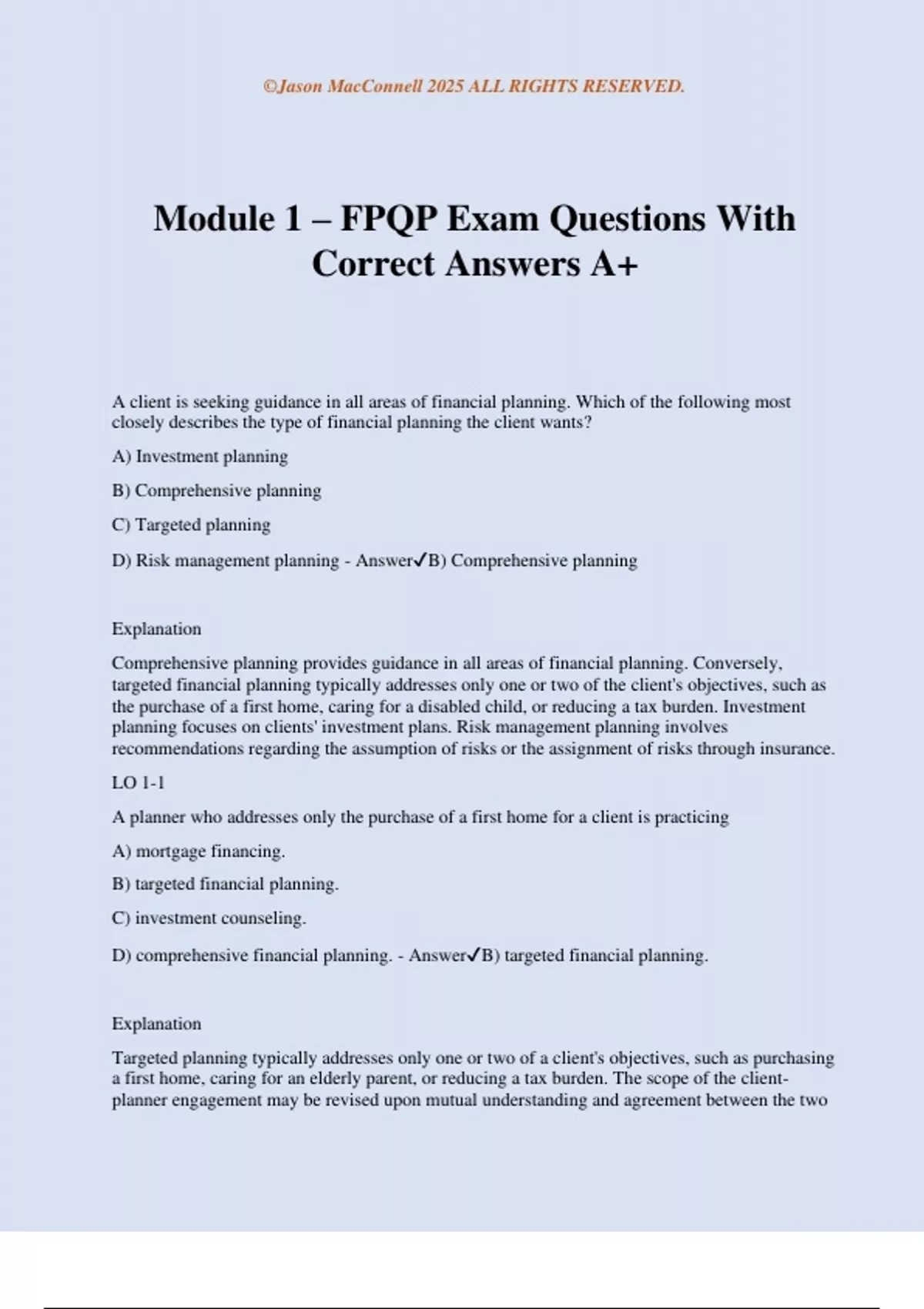 Module 1 – FPQP Exam Questions With Correct Answers A+ - FPQP - Stuvia US