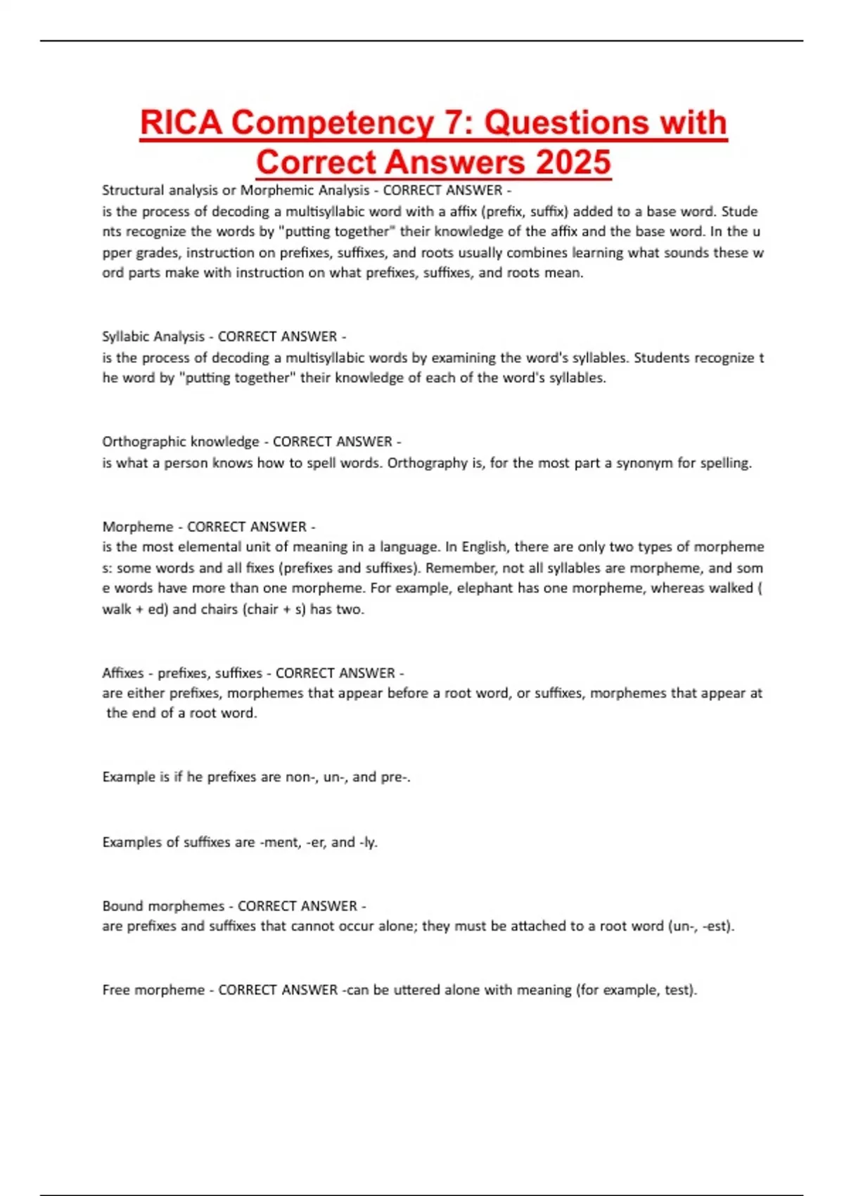 RICA Competency 7: Questions with Correct Answers 2025 - RICA - Stuvia US