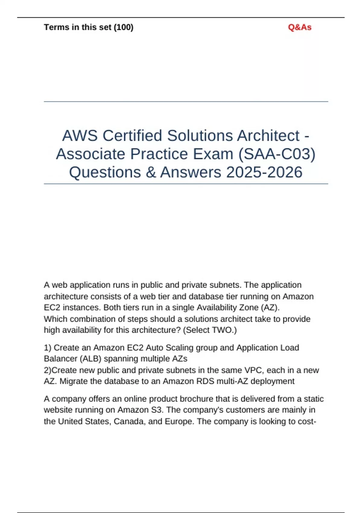 AWS Certified Solutions Architect - Associate Practice Exam (SAA-C03) Questions & Answers - SAA ...