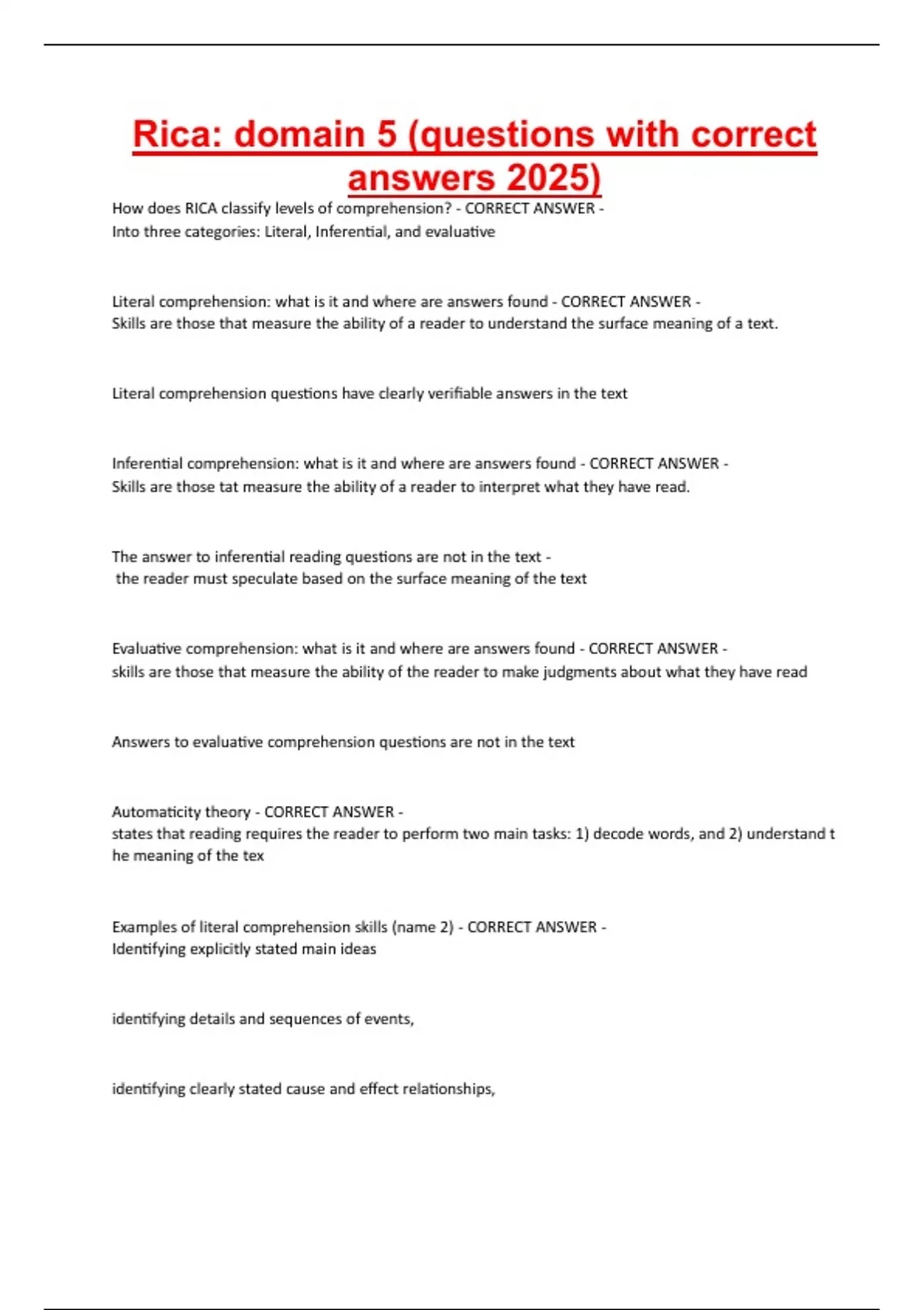 Rica domain 5 (questions with correct answers 2025) - RICA - Stuvia US
