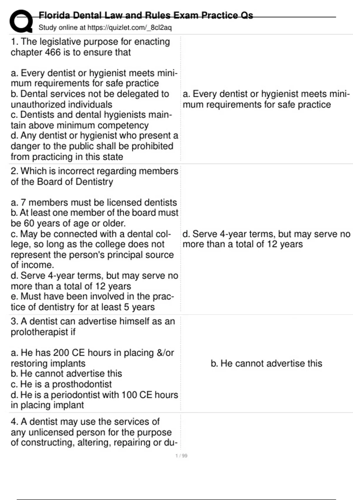 FLORIDA DENTAL LAW AND RULES EXAM PRACTICE EXAM QUESTIONS FULLY SOLVED ...