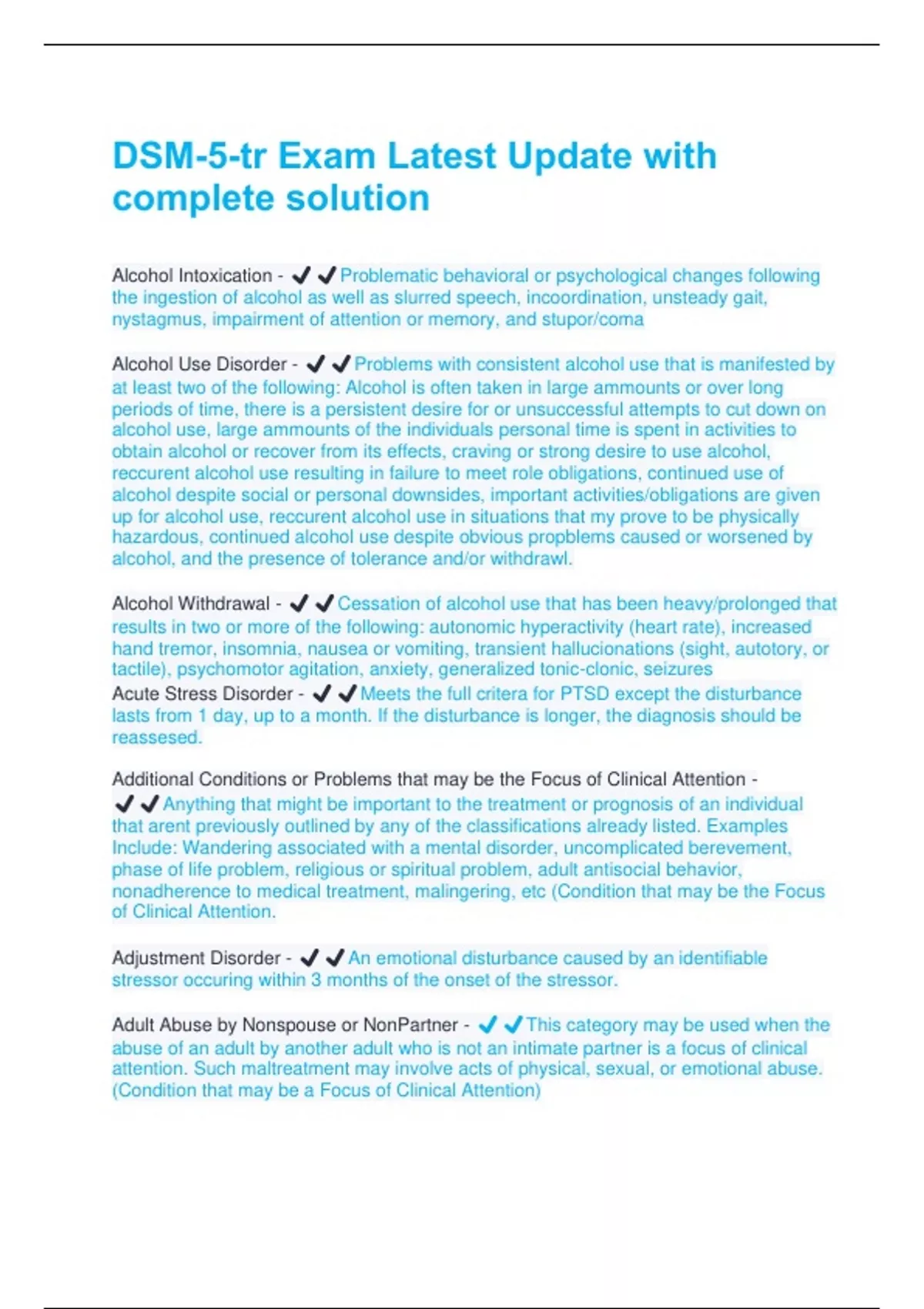 DSM-5-tr Exam Latest Update with complete solution - DSM-5-tr - Stuvia US