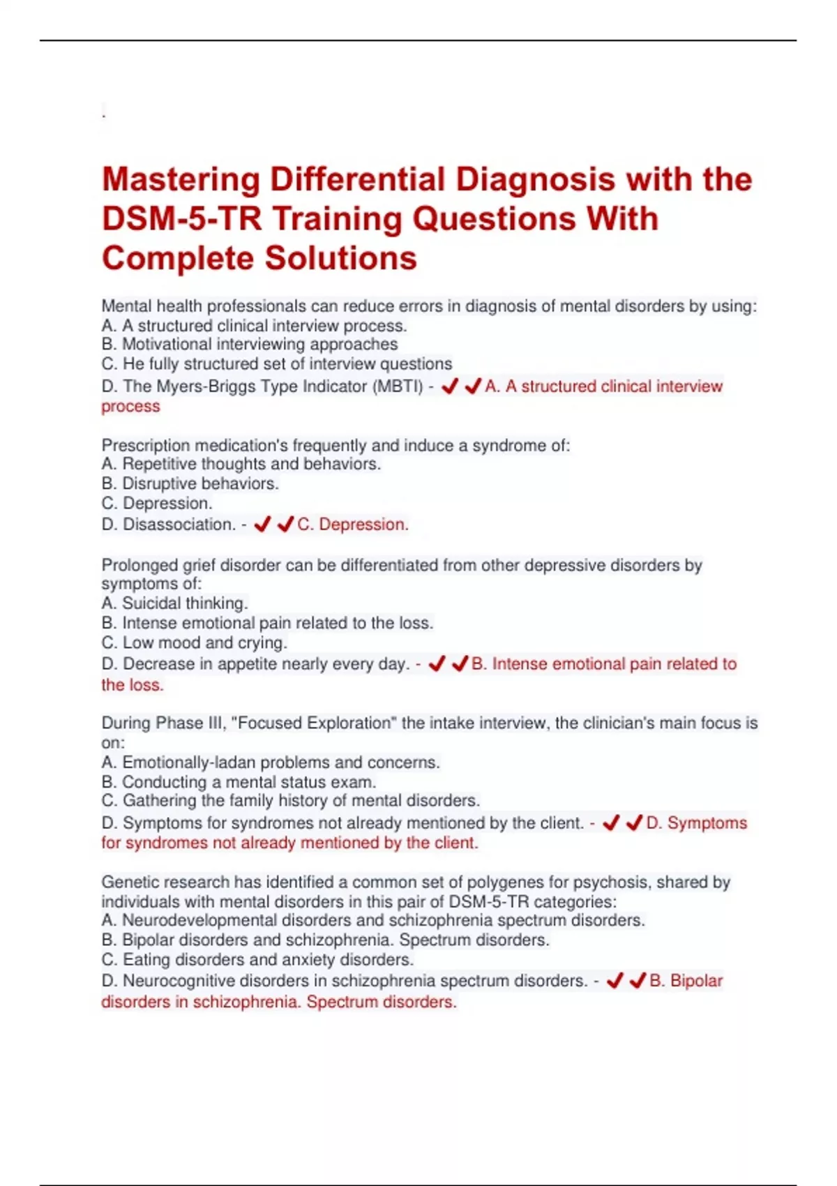 Mastering Differential Diagnosis with the DSM-5-TR Training Questions ...