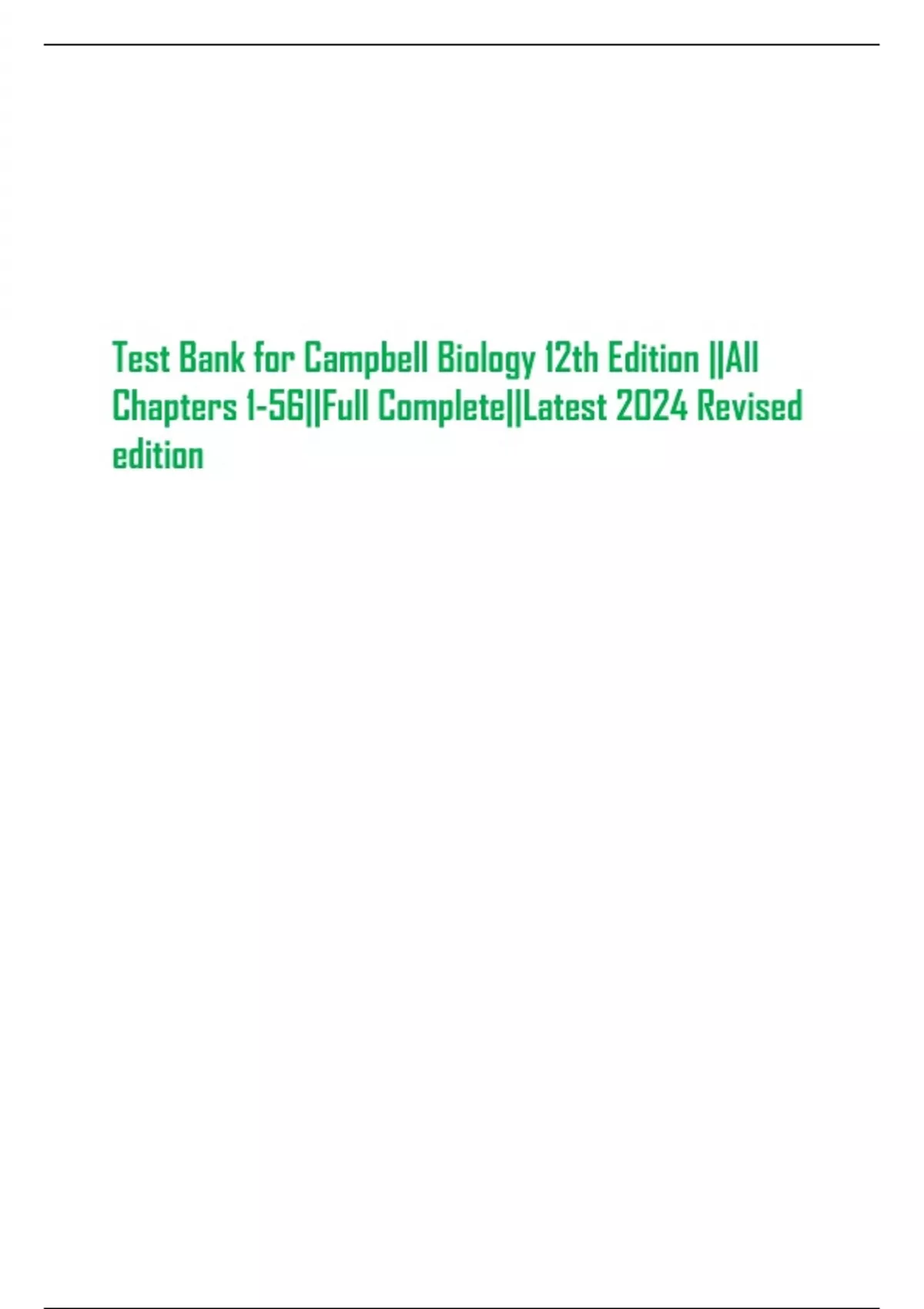 Test Bank for Campbell Biology 12th Edition ||All Chapters 1-56||Full ...