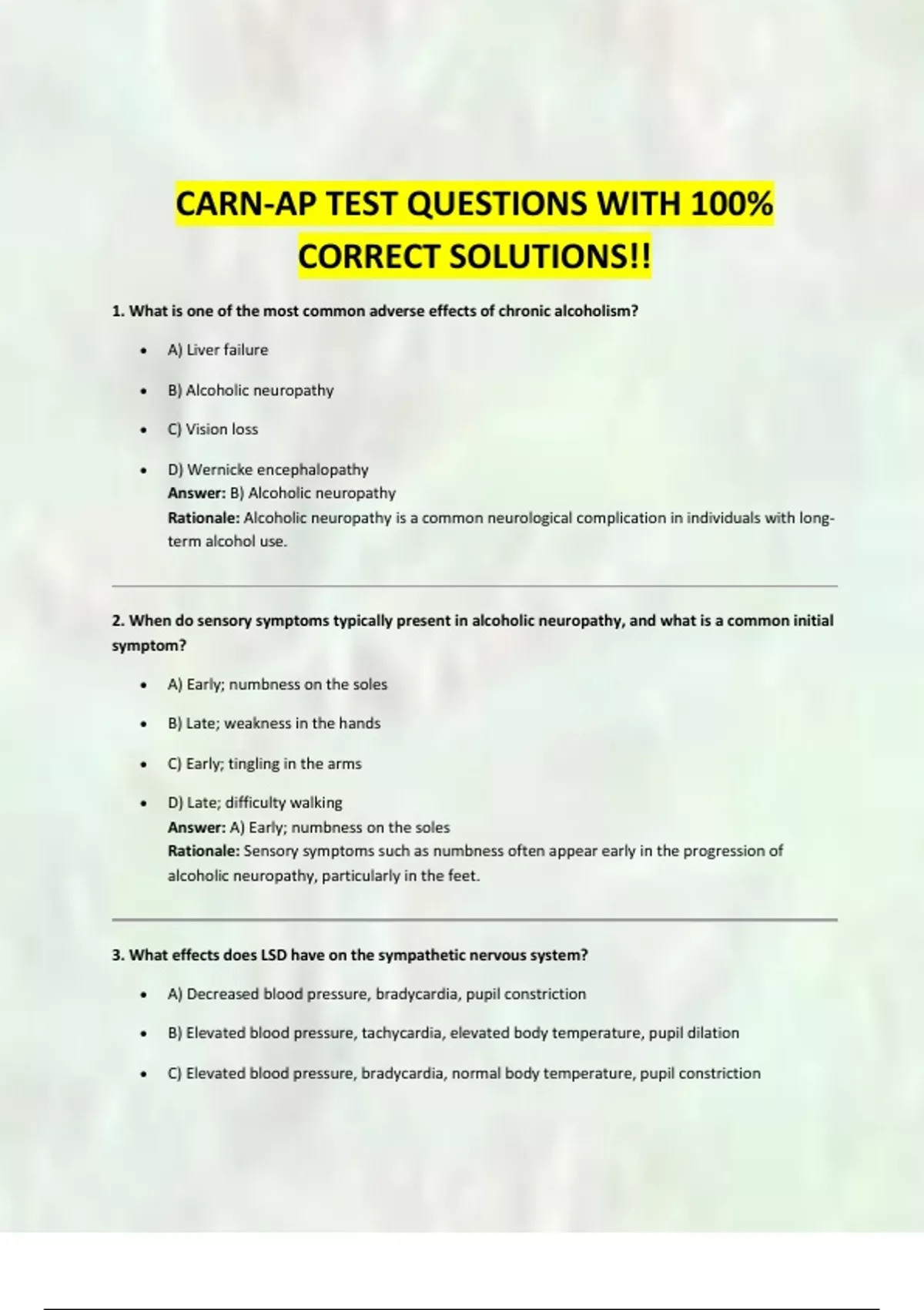 CARN-AP TEST 2025 QUESTIONS WITH 100% CORRECT SOLUTIONS!! - Carn ...