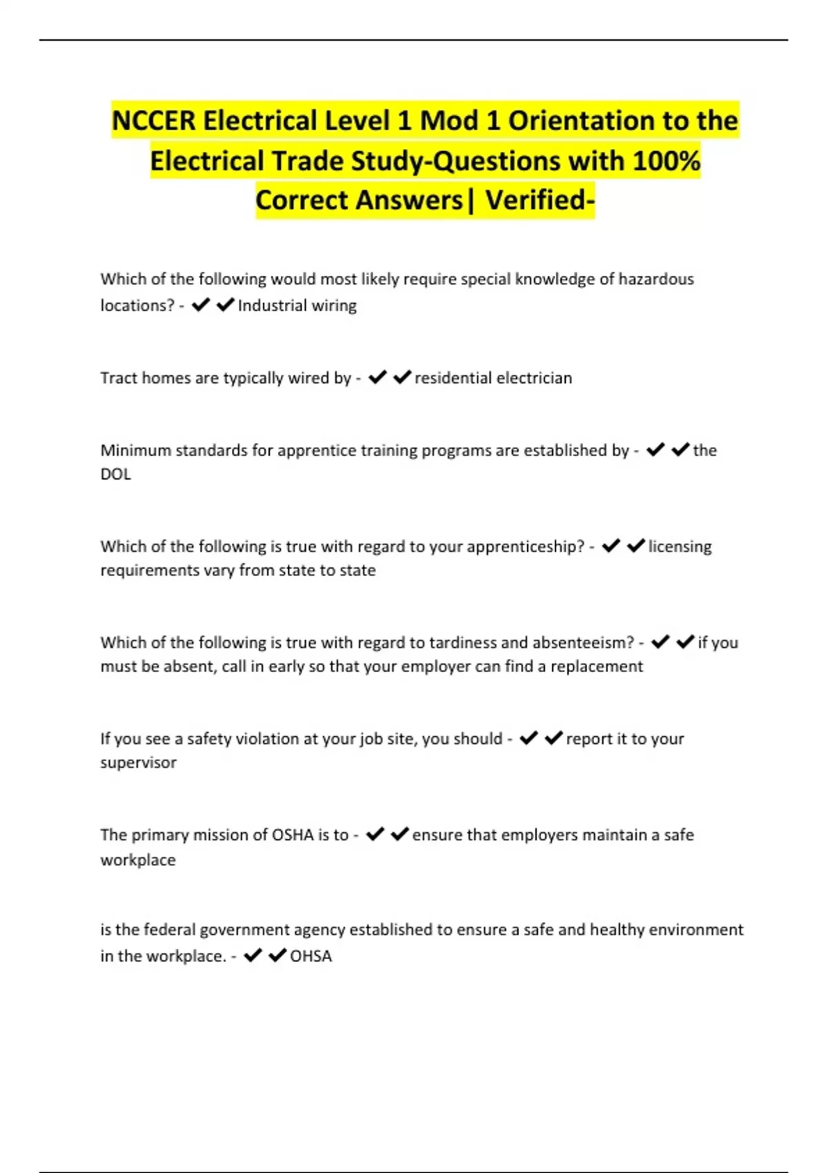 NCCER Electrical Level 1 Mod 1 Orientation to the Electrical Trade ...