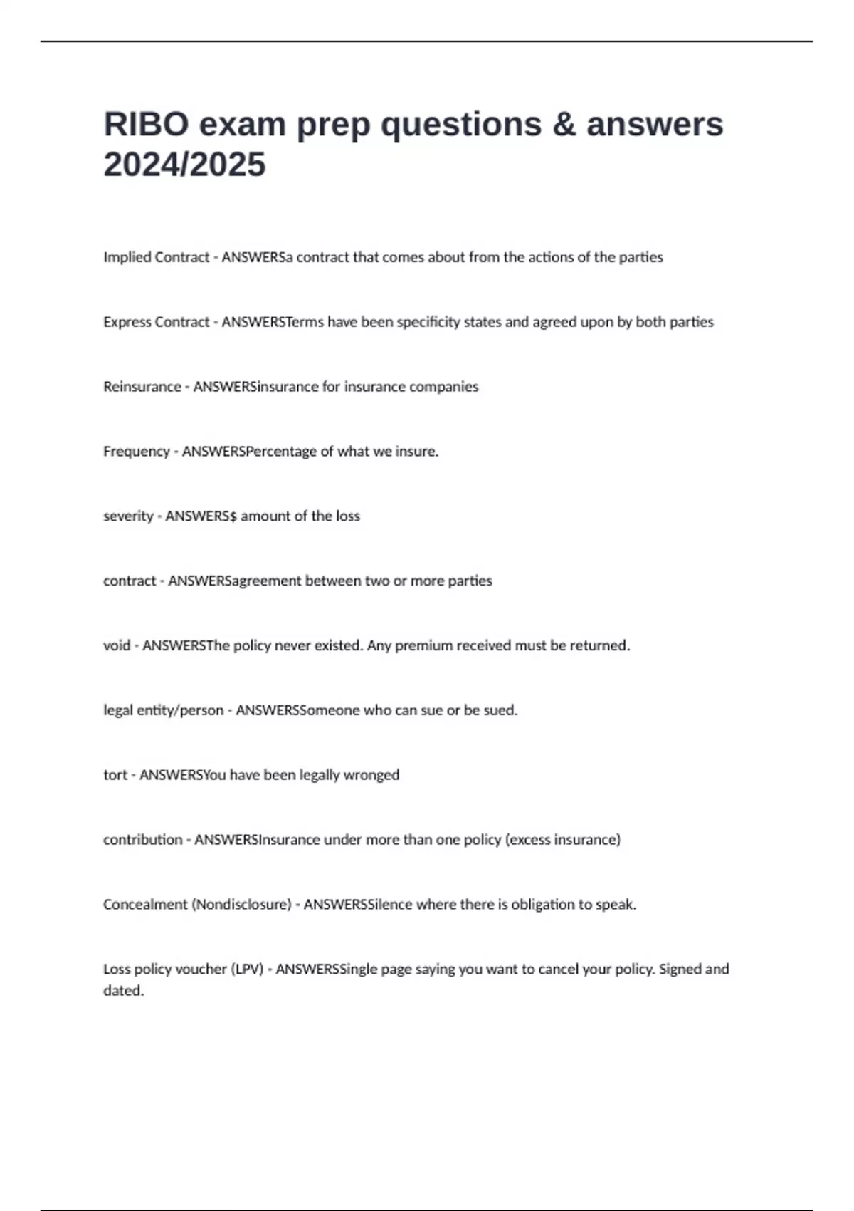 RIBO exam prep questions & answers 2024/2025 - RIBO - Stuvia US