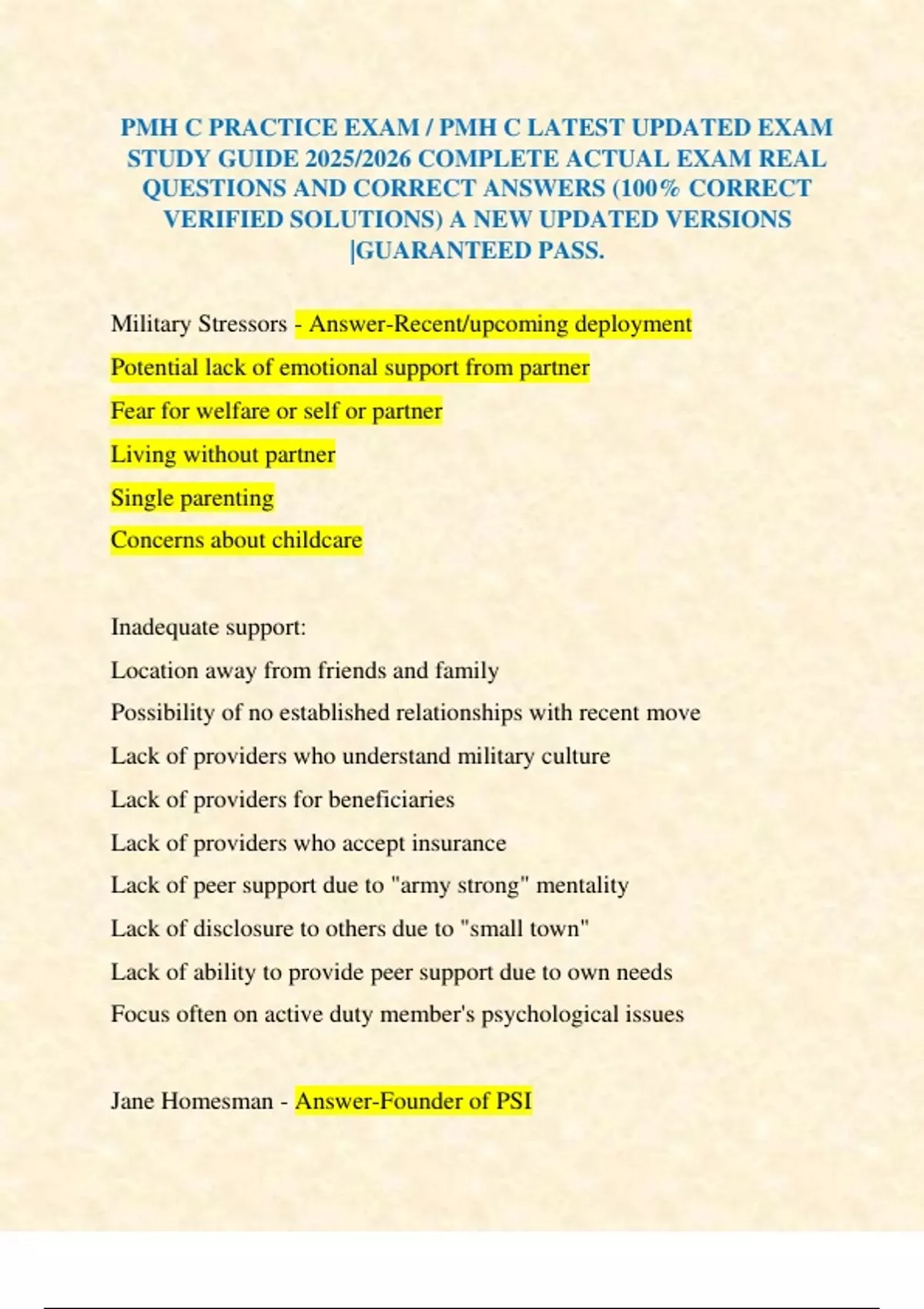 PMH C PRACTICE EXAM / PMH C LATEST UPDATED EXAM STUDY GUIDE 2025/2026 ...