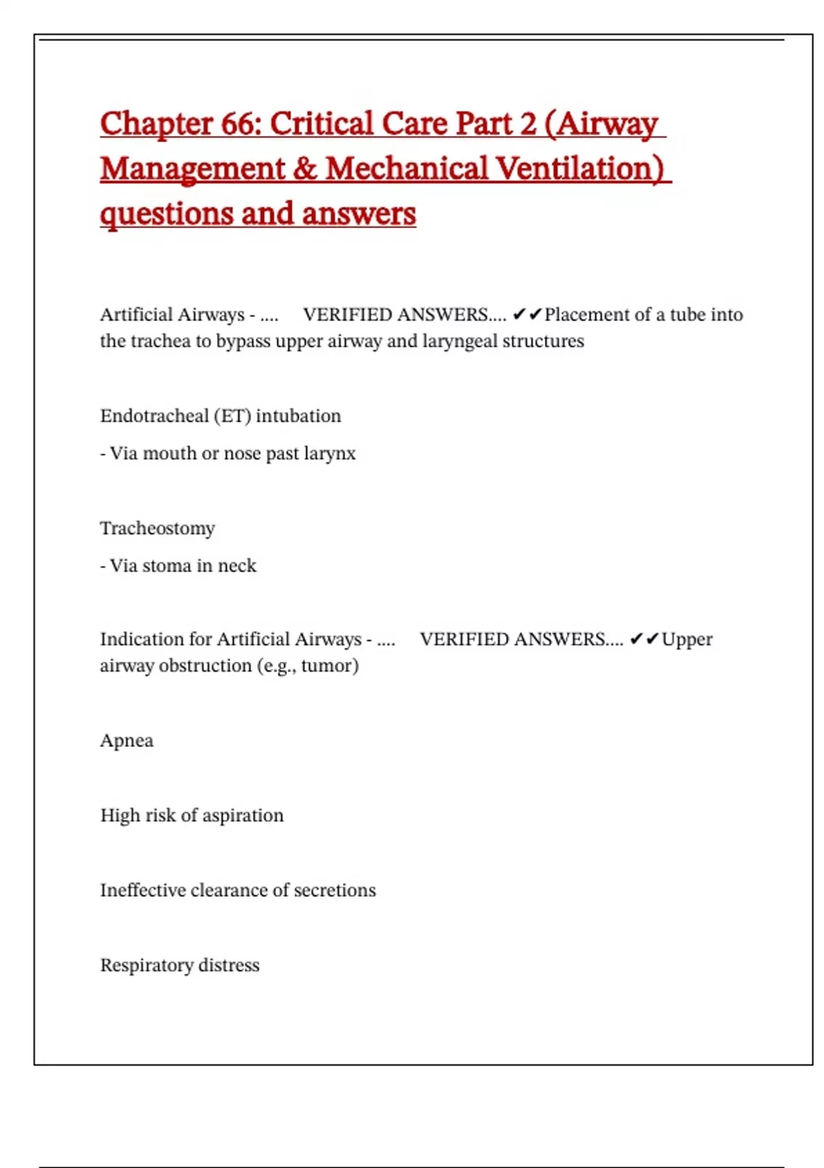 Chapter 66: Critical Care Part 2 (Airway Management & Mechanical ...