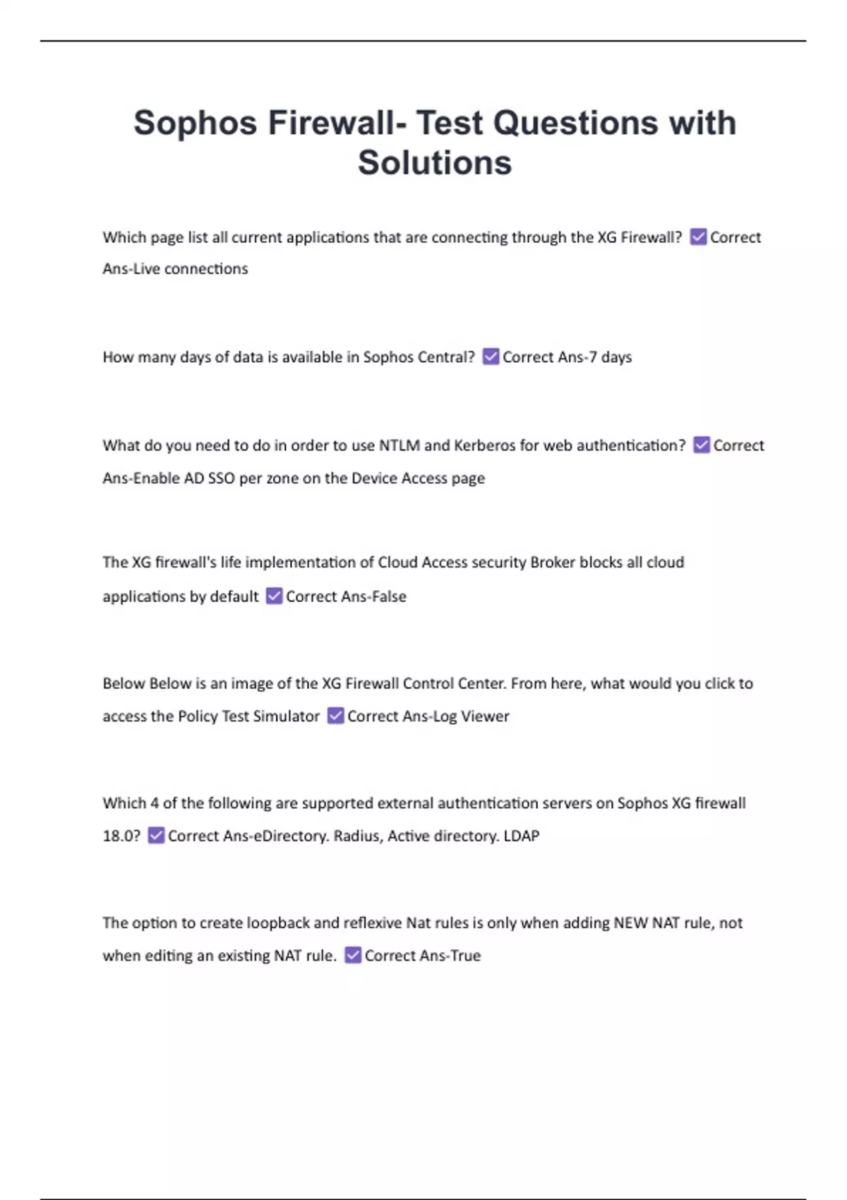 Sophos Firewall- Test Questions with Solutions - Sophos - Stuvia US