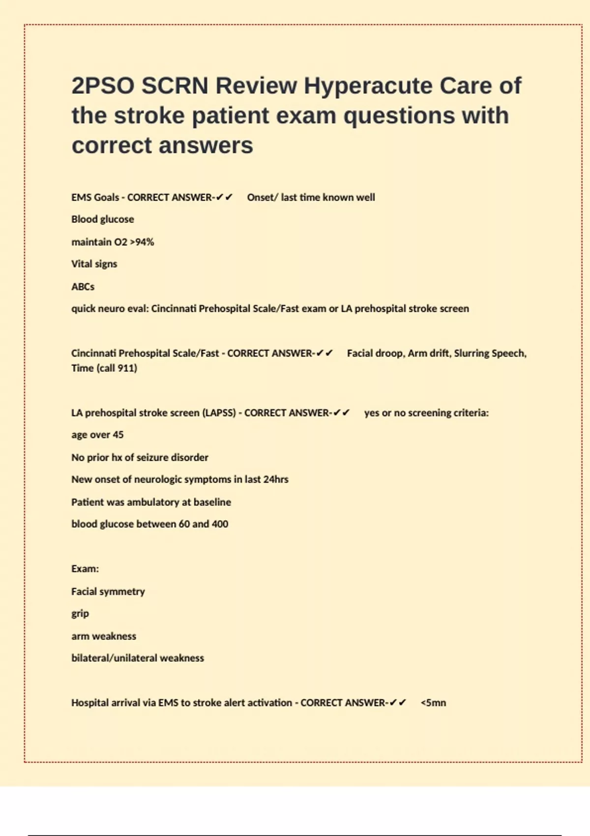 2PSO SCRN Review Hyperacute Care of the stroke patient exam questions ...
