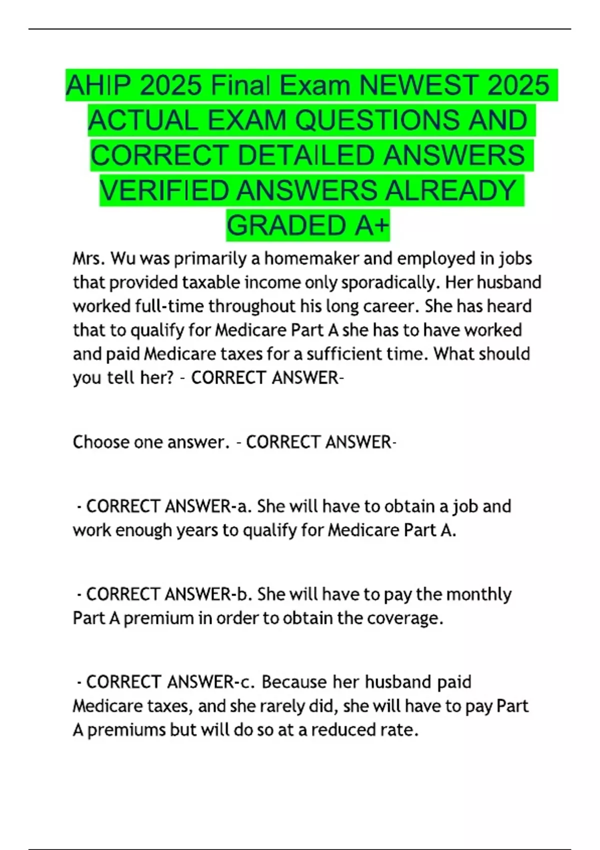 AHIP 2025 final exam 100% VERIFIED ANSWERS 2024/2025 GUARANTEED PASS ...