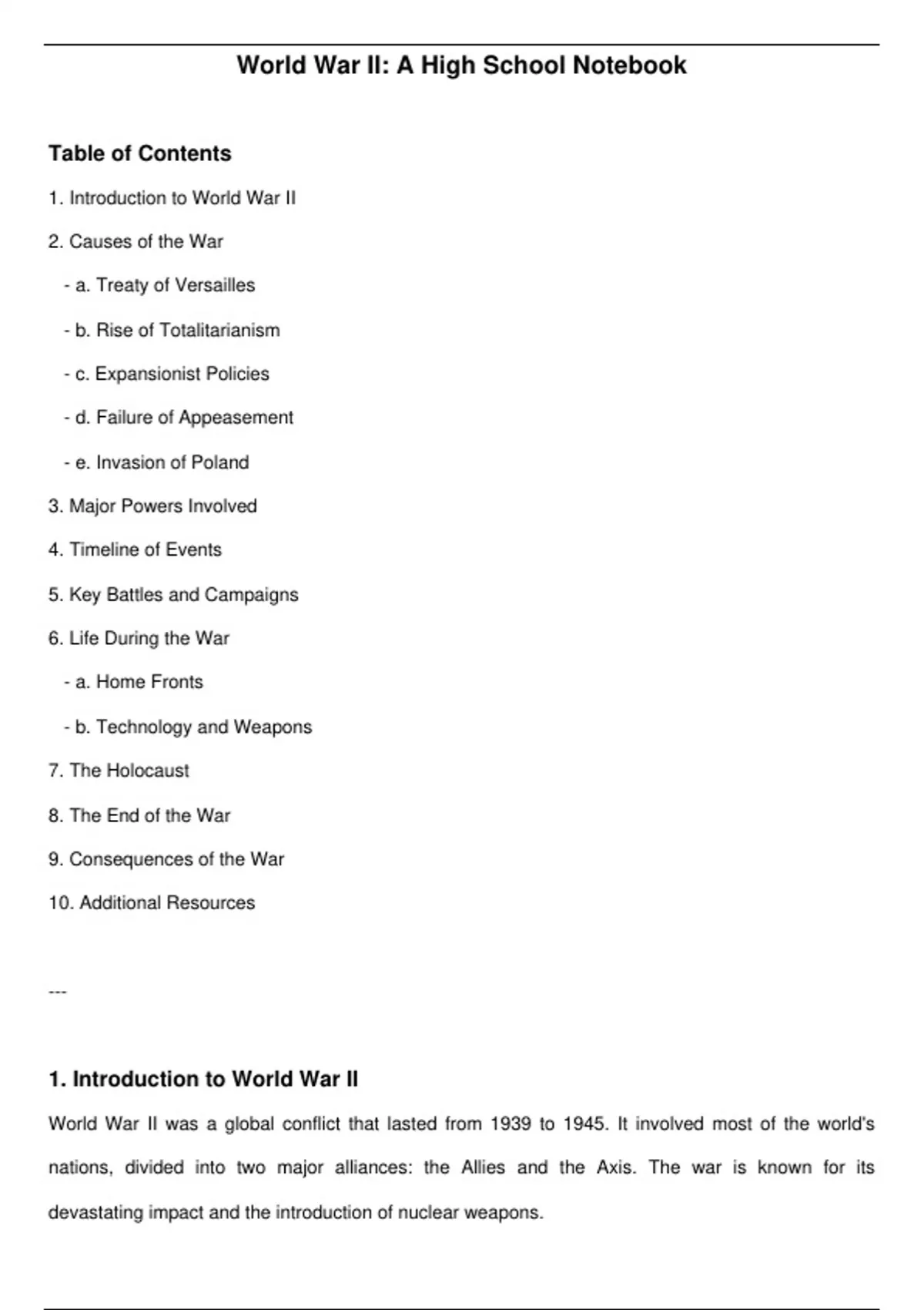 Class notes Simple History World War II - Simple History World War II ...