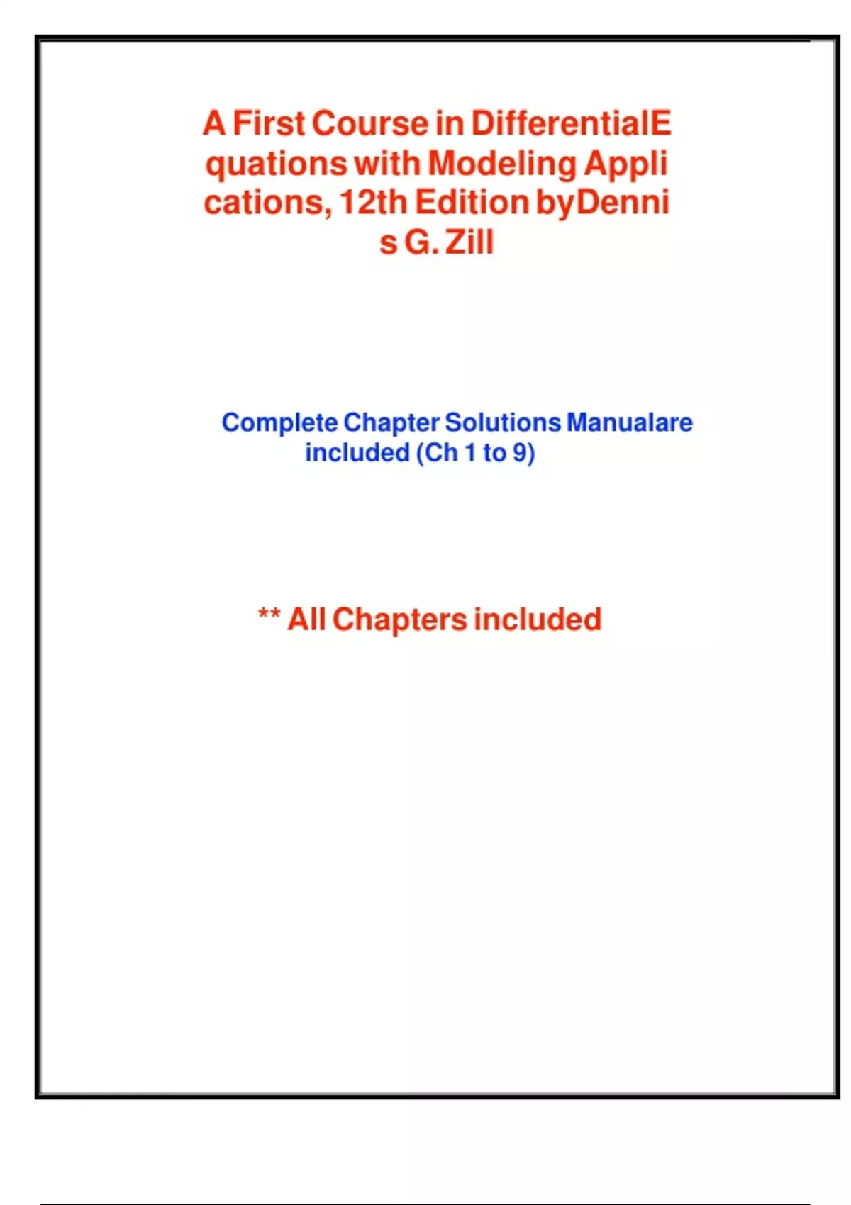 Solutions Manual For A First Course In Differential Equations With Modeling Applications 12th