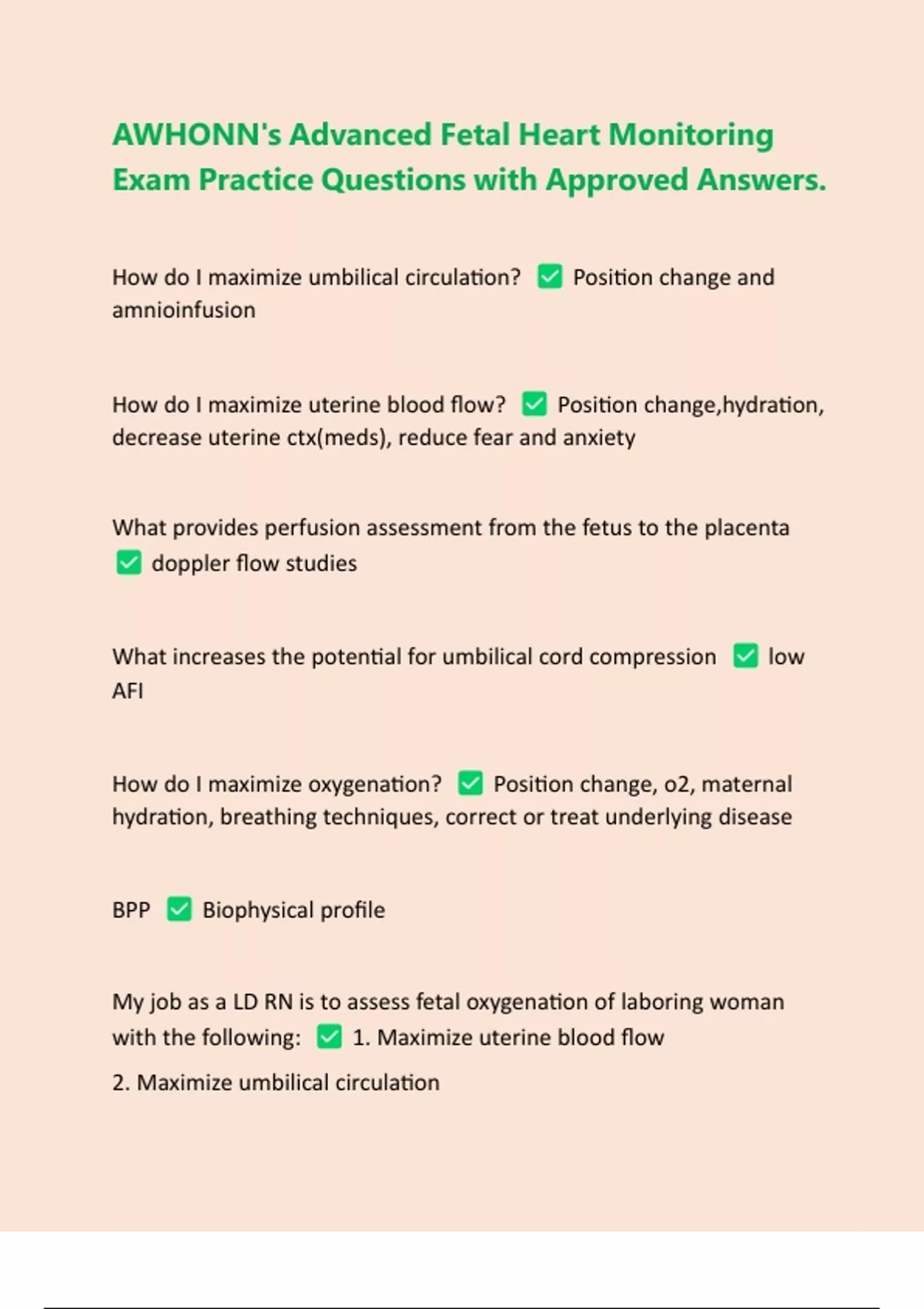 AWHONN's Advanced Fetal Heart Monitoring Exam Practice Questions with ...