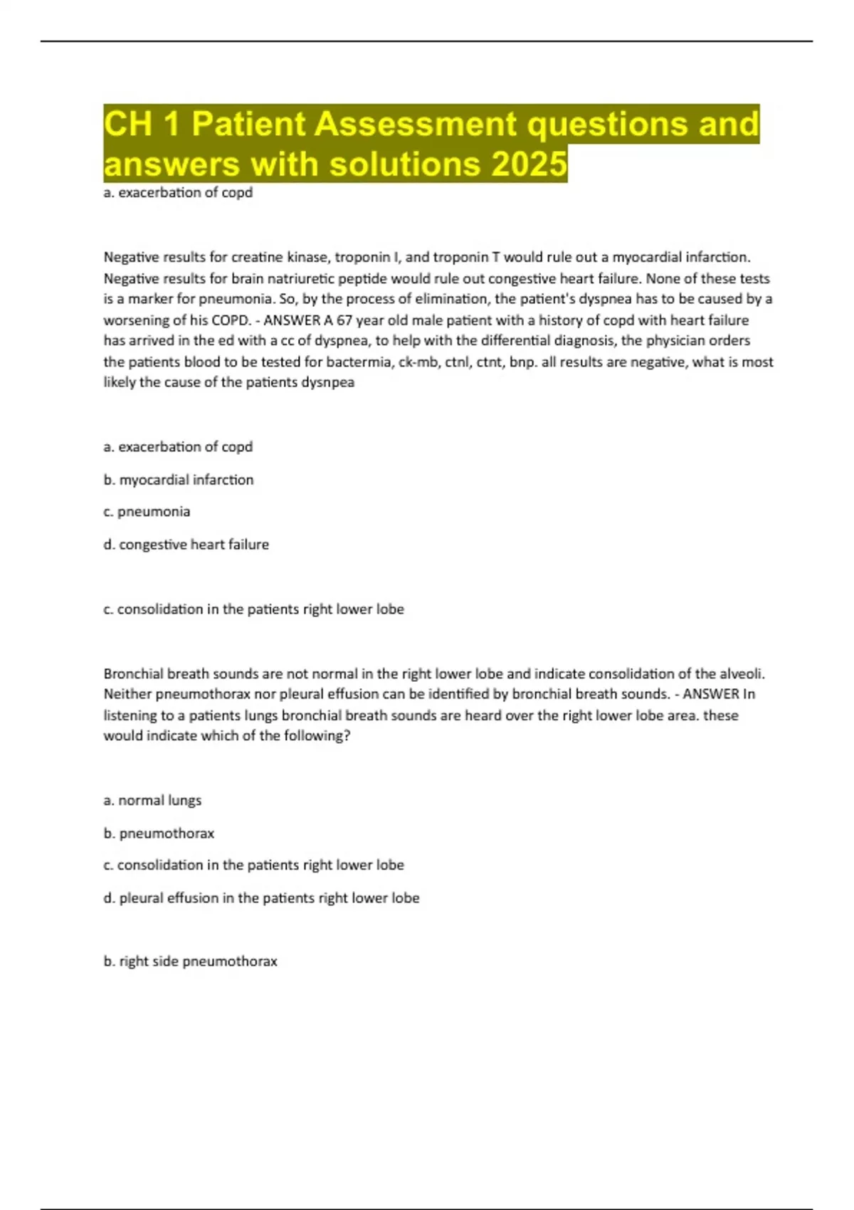 CH 1 Patient Assessment questions and answers with solutions 2025 ...