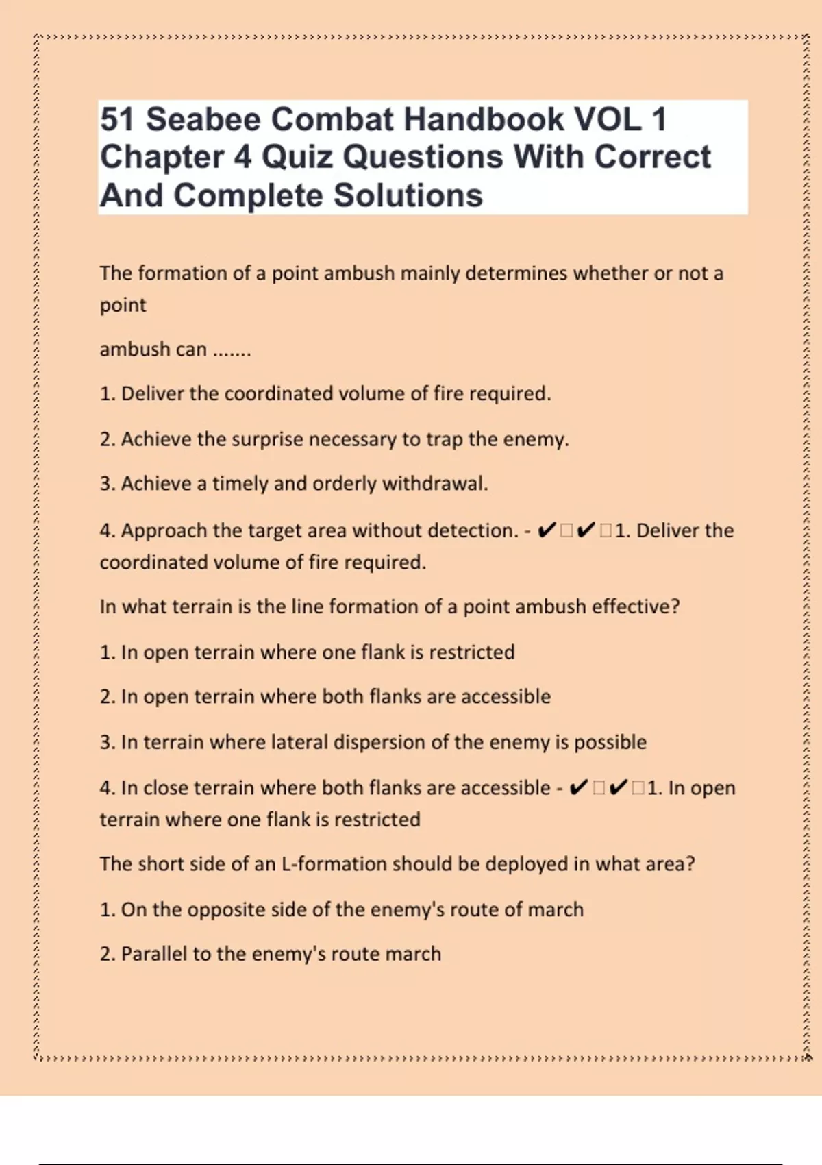 51 Seabee Combat Handbook VOL 1 Chapter 4 Quiz Questions With Correct And Complete Solutions ...