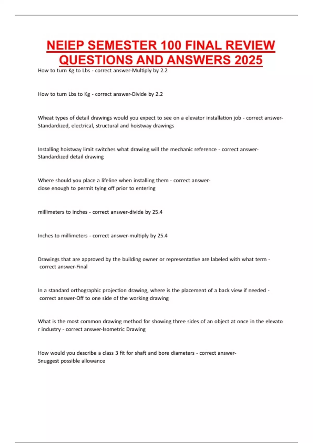 NEIEP SEMESTER 100 FINAL REVIEW QUESTIONS AND ANSWERS 2025 - Neiep ...