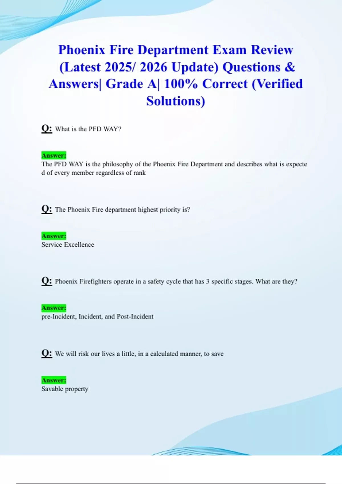 Phoenix Fire Department Exam Review (Latest 2025/ 2026 Update ...