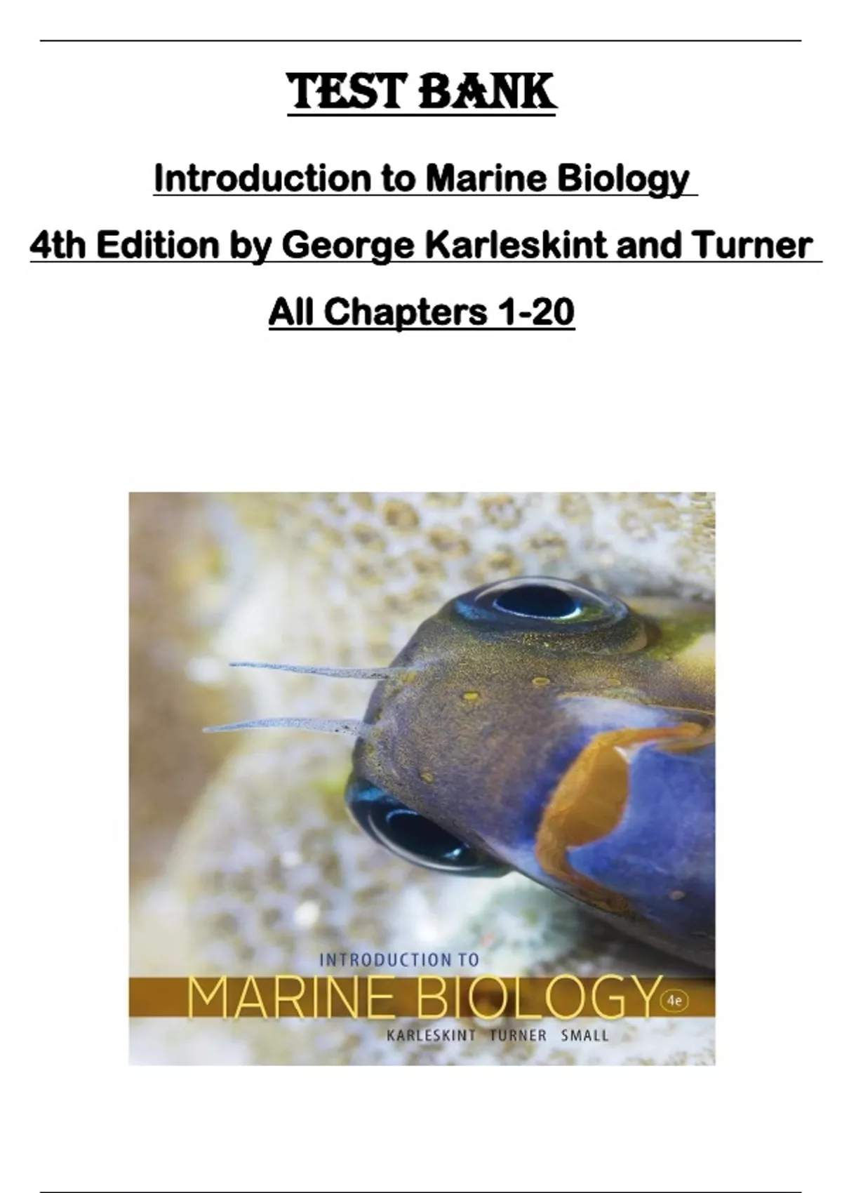 TEST BANK for Introduction to Marine Biology 4th Edition by George ...