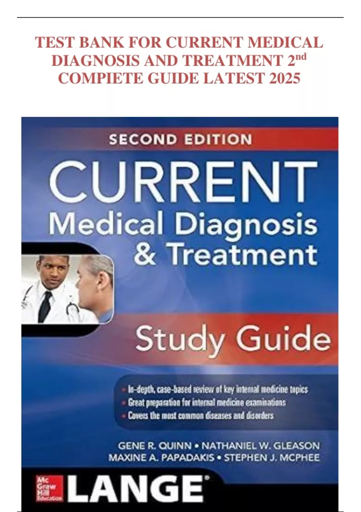 TEST BANK FOR CURRENT MEDICAL DIAGNOSIS AND TREATMENT 2 nd COMPIETE ...