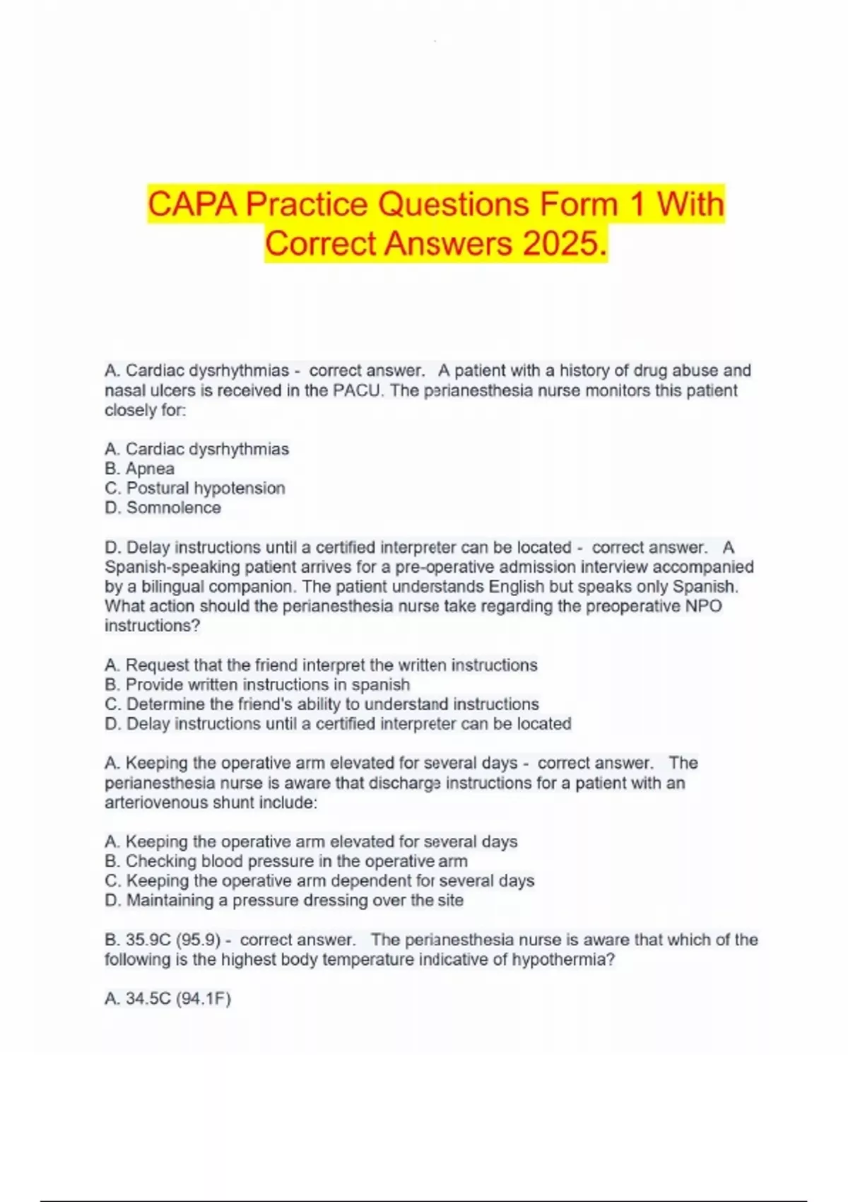 CAPA Practice Questions Form 1 With Correct Answers 2025. - CAPA ...