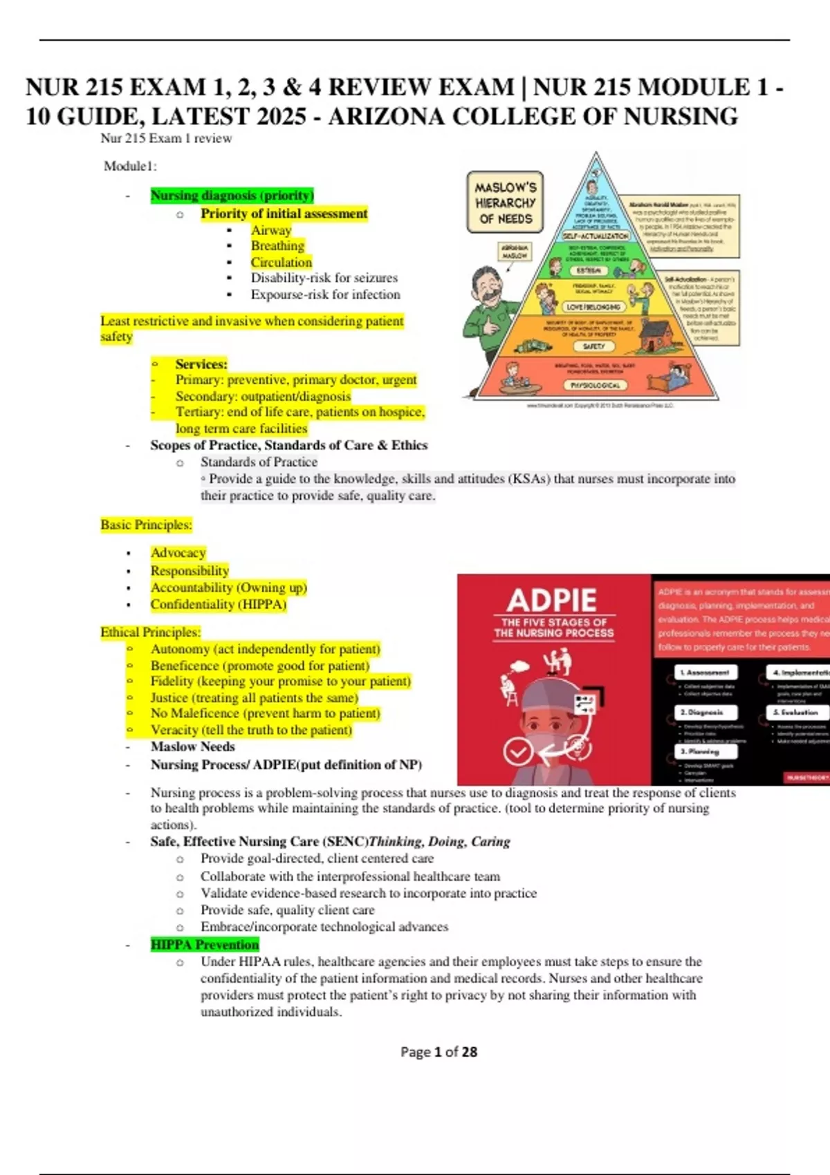 NUR 215 EXAM 1, 2, 3 & 4 REVIEW EXAM | NUR 215 MODULE 1 - 10 GUIDE ...