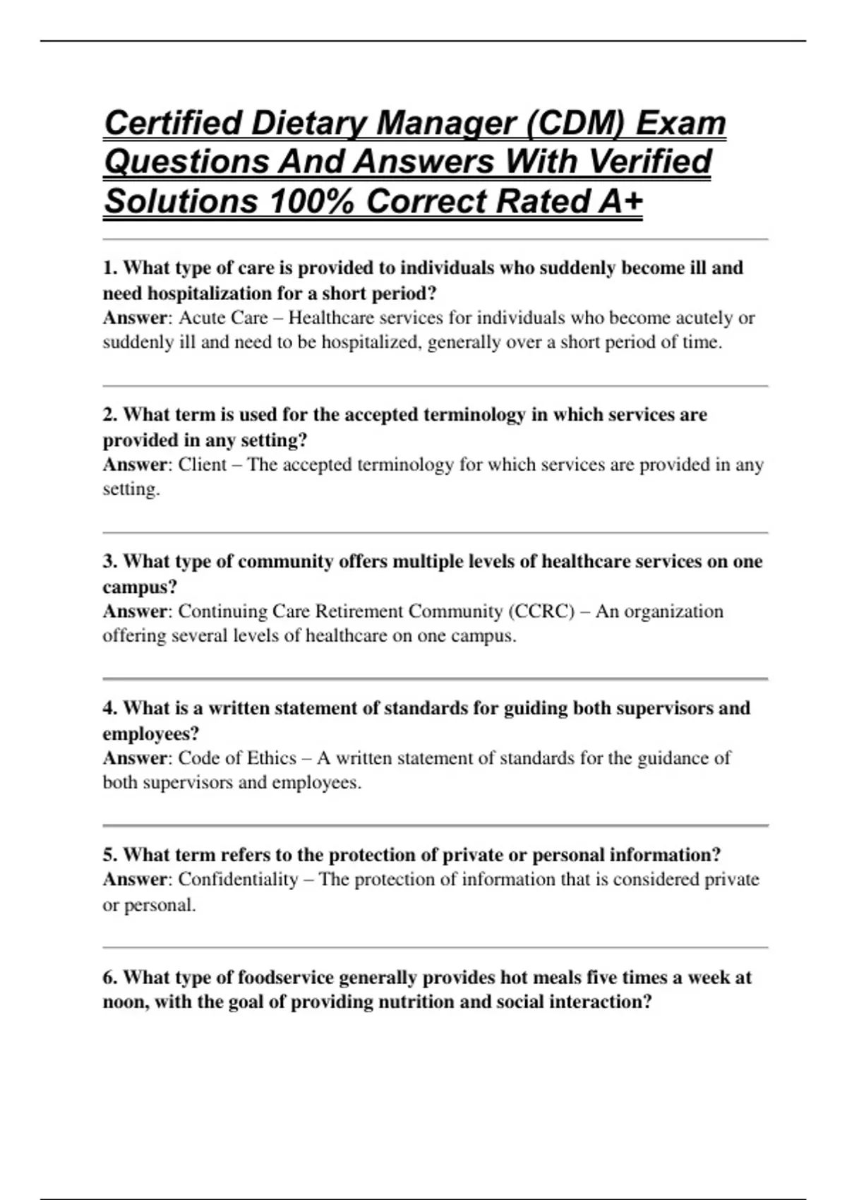 CDM PACKAGE DEAL EXAM QUESTIONS AND ANSWERS WITH VERIFIED SOLUTIONS ...