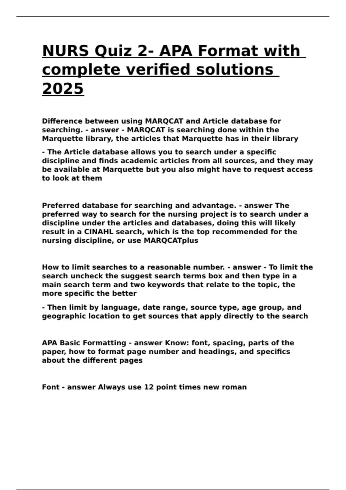 NURS Quiz 2- APA Format with complete verified solutions 2025.NURS Quiz ...